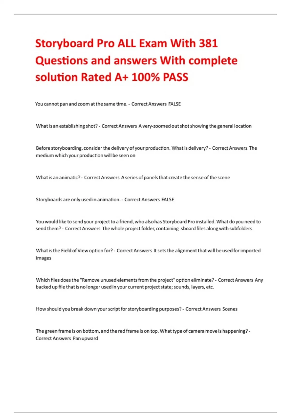 Storyboard Pro ALL Exam With 381 Questions and answers With complete ...