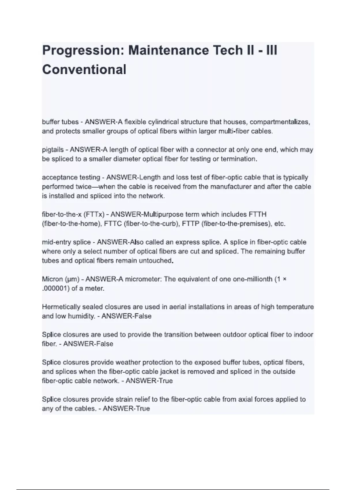 Progression Maintenance Tech II - III Conventional questions and ...