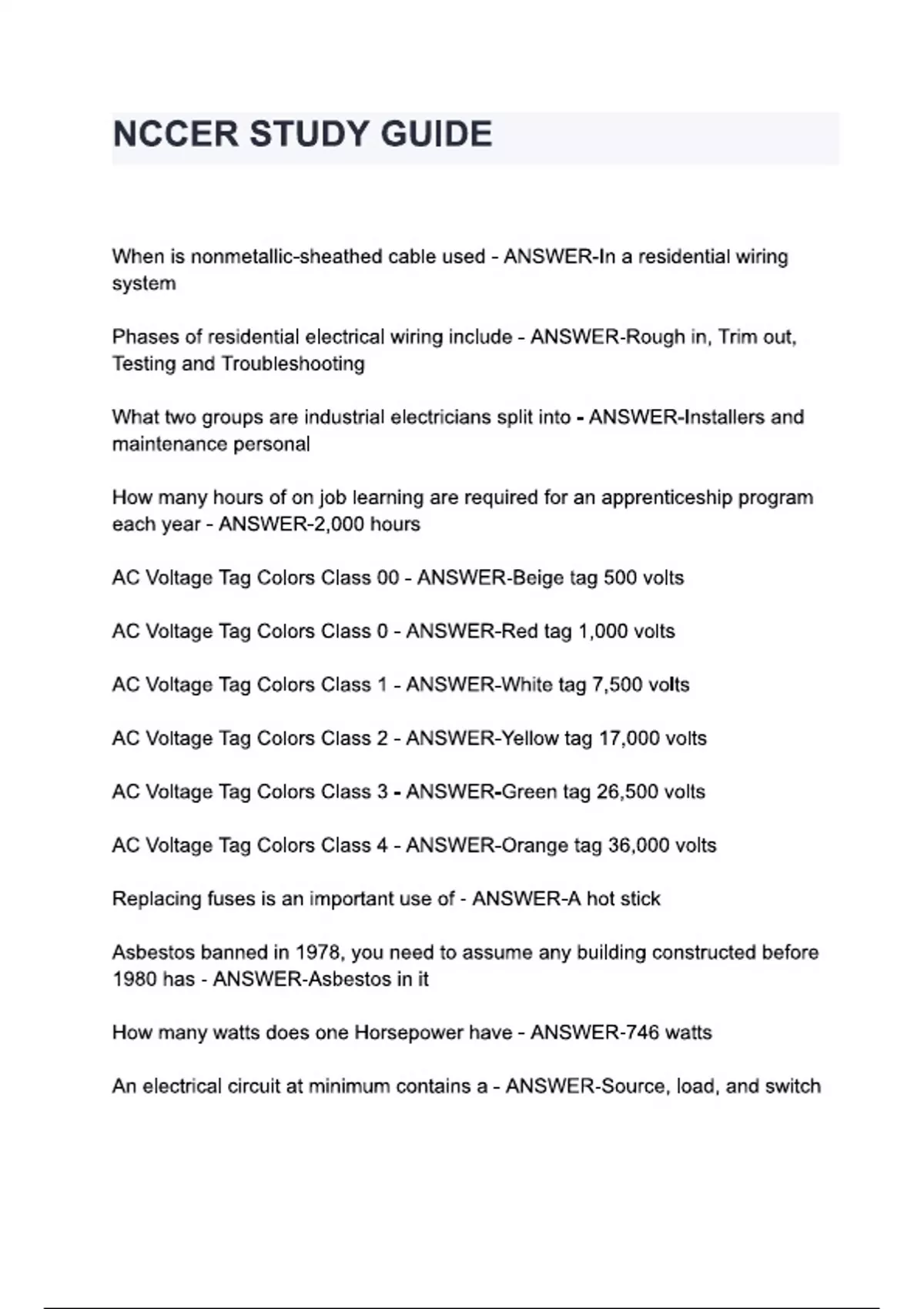 NCCER STUDY GUIDE questions and answers - Industrial maintenance ...