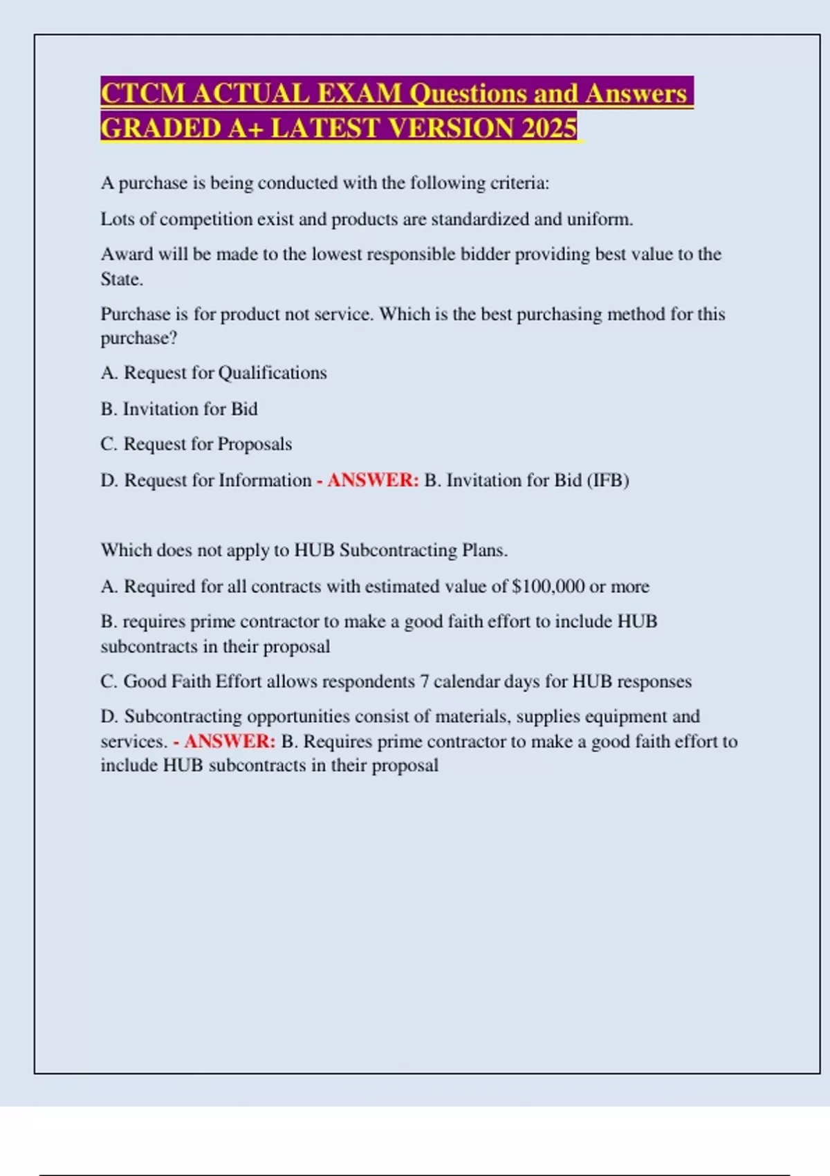CTCM ACTUAL EXAM Questions and Answers GRADED A+ LATEST VERSION 2025 ...