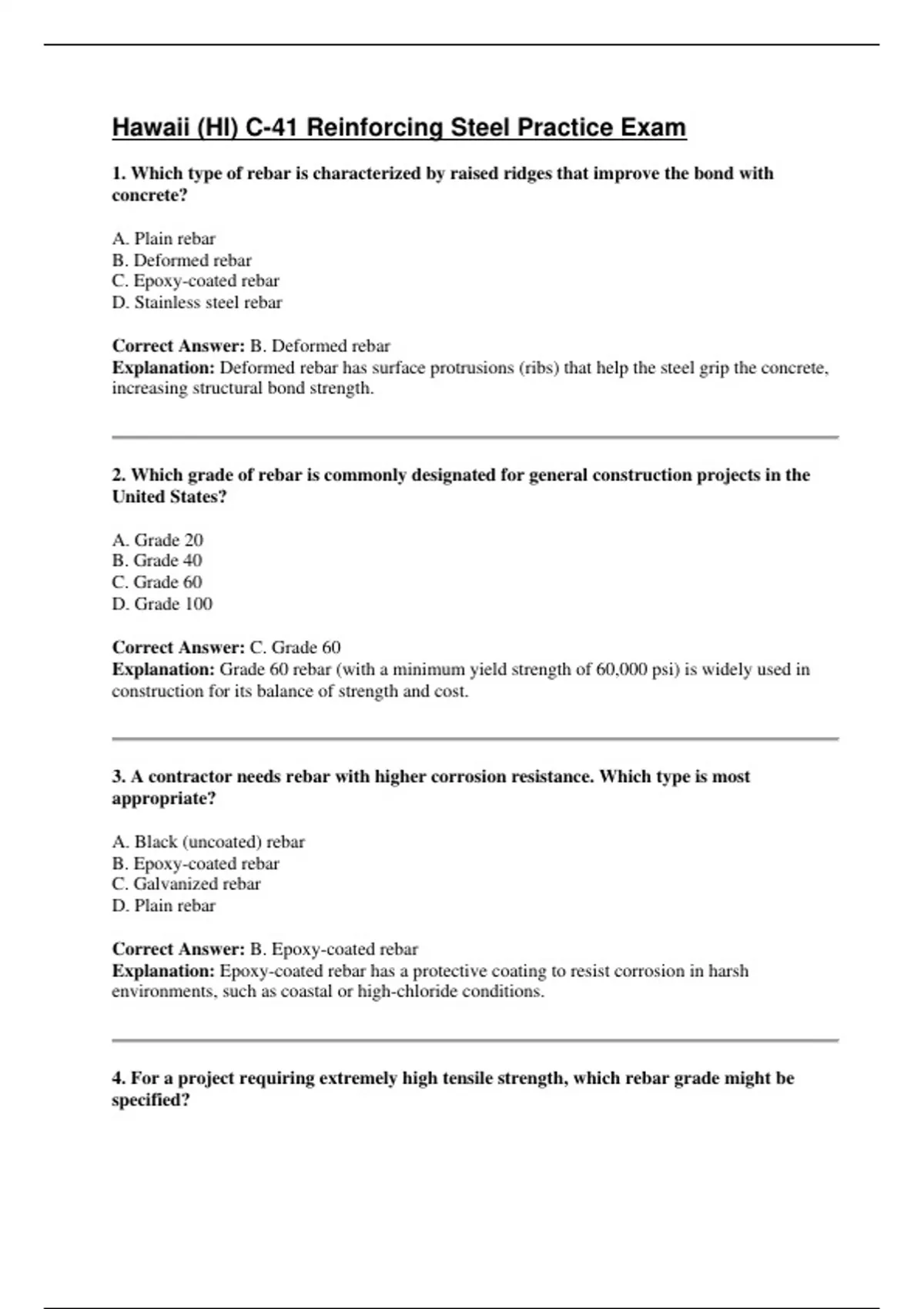 Hawaii (HI) C‑41 Reinforcing Steel Practice Exam - Computers - Stuvia US