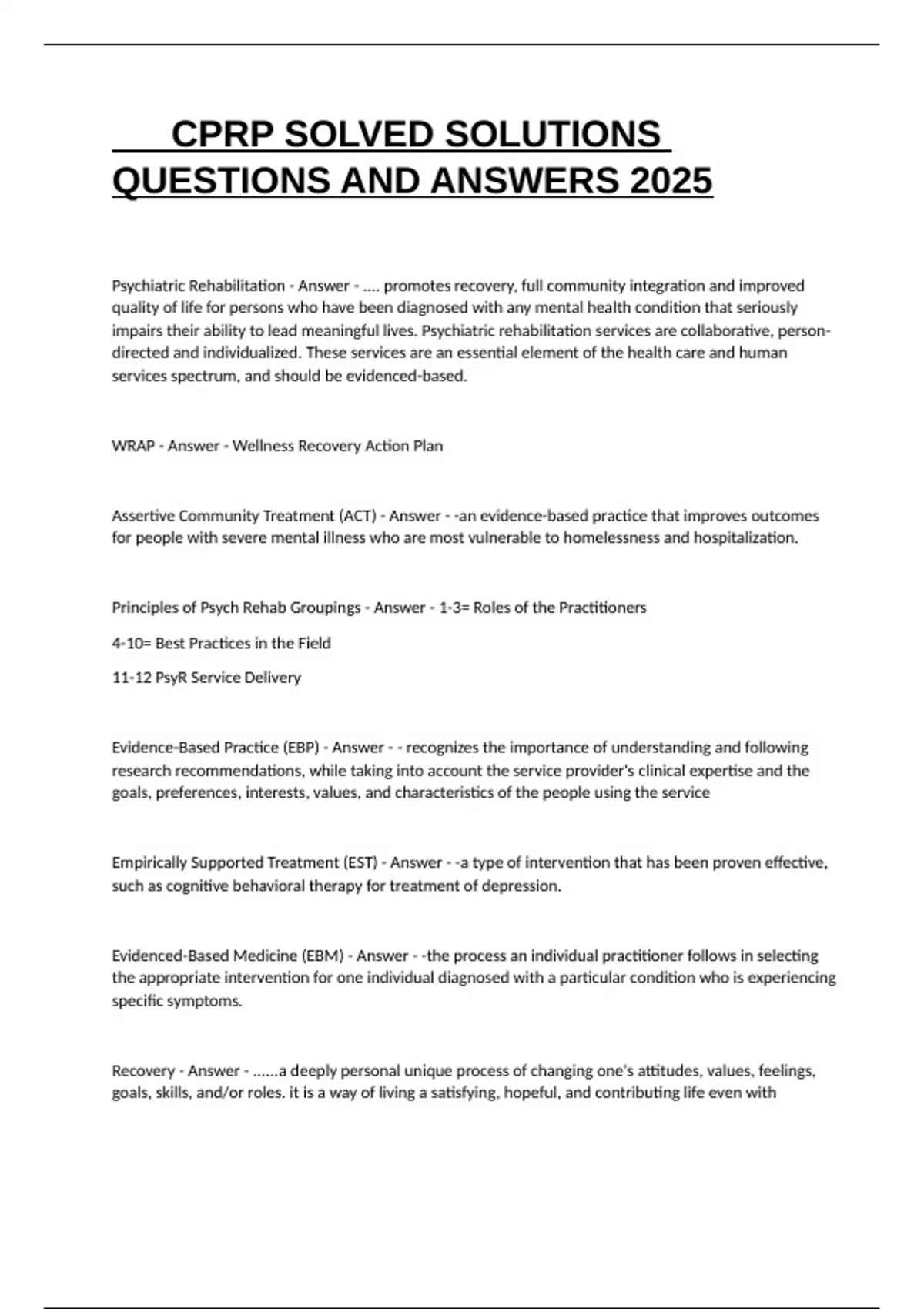 CPRP SOLVED SOLUTIONS QUESTIONS AND ANSWERS 2025 - CPRP - Certified ...