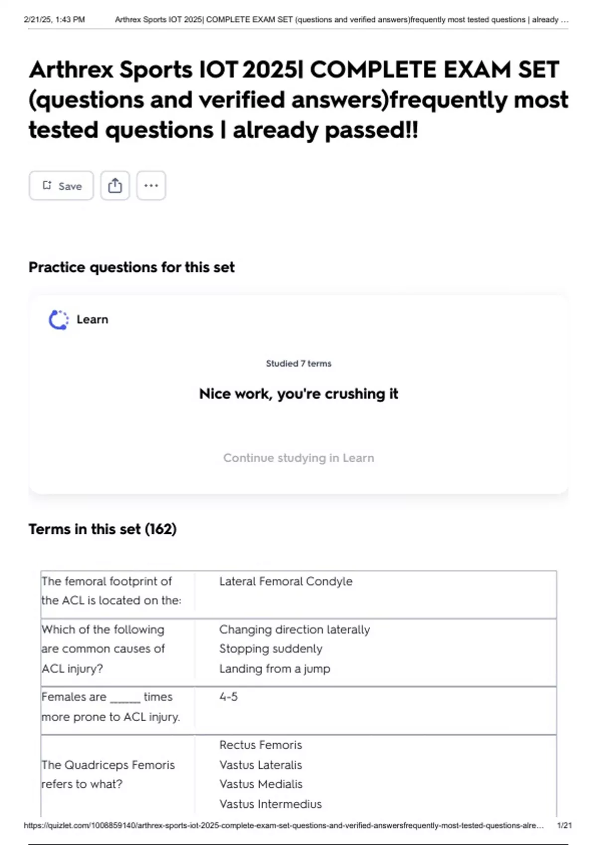 Arthrex Sports IOT 2025| COMPLETE EXAM SET (questions and verified ...