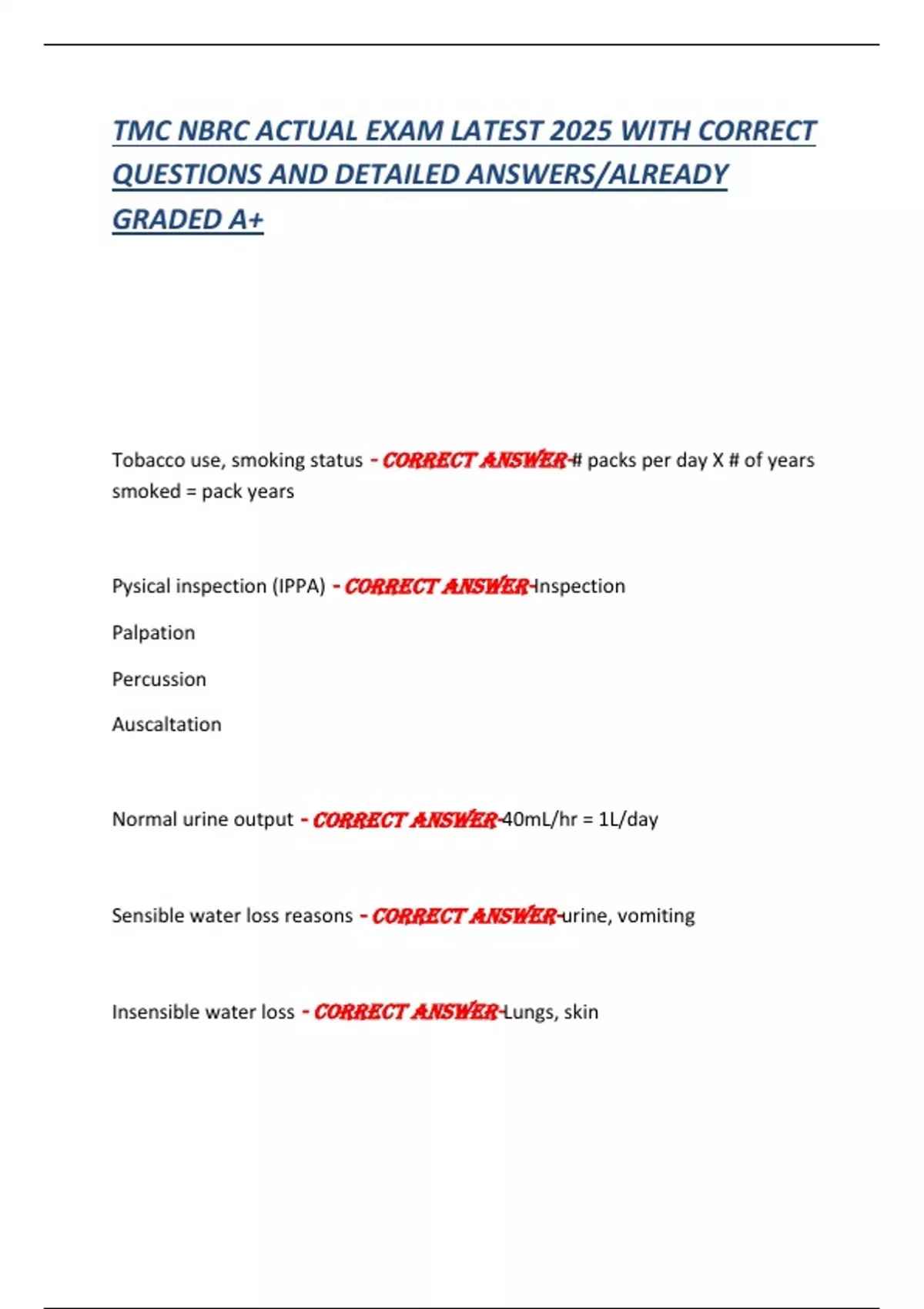 TMC NBRC ACTUAL EXAM LATEST 2025 WITH CORRECT QUESTIONS AND DETAILED ...