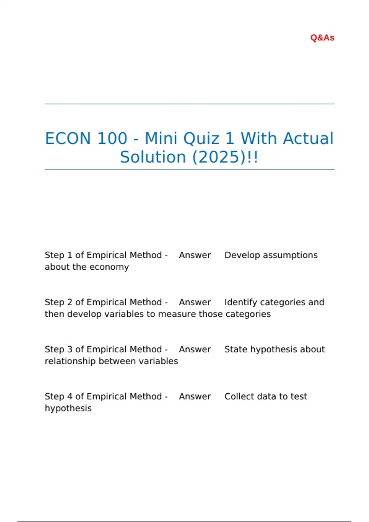 ECON 100 - Mini Quiz 1 With Actual Solution (2025)!! - ECON 100 - Stuvia US