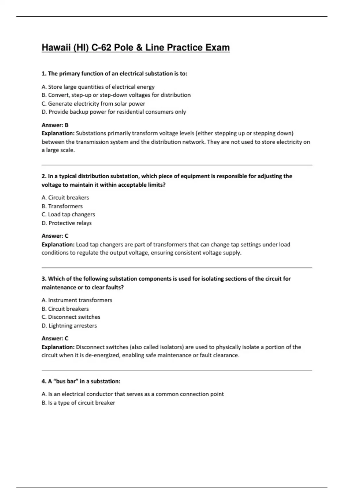 Hawaii (HI) C‑62 Pole & Line Practice Exam - Computer Tech - Stuvia US