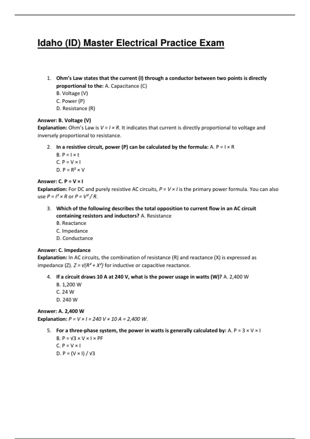 Idaho (ID) Master Electrical Practice Exam - Computers - Stuvia US