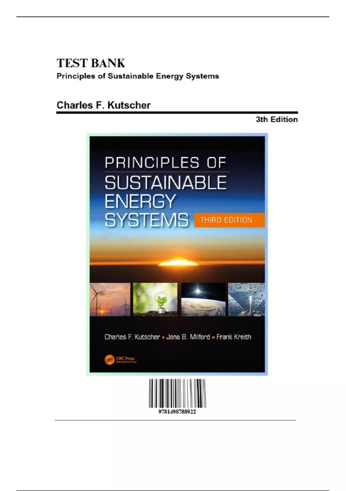 Solution Manual for Principles of Sustainable Energy Systems, 3rd ...