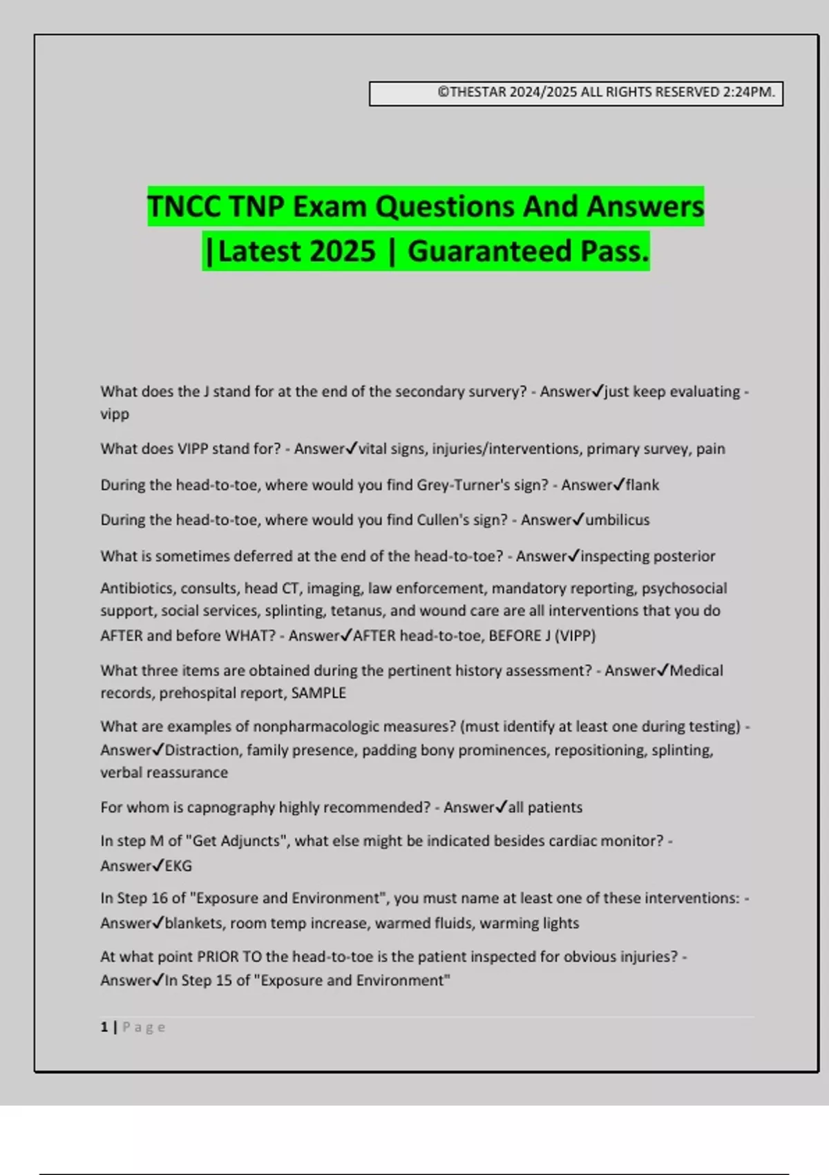TNCC TNP Exam Questions And Answers |Latest 2025 | Guaranteed Pass ...
