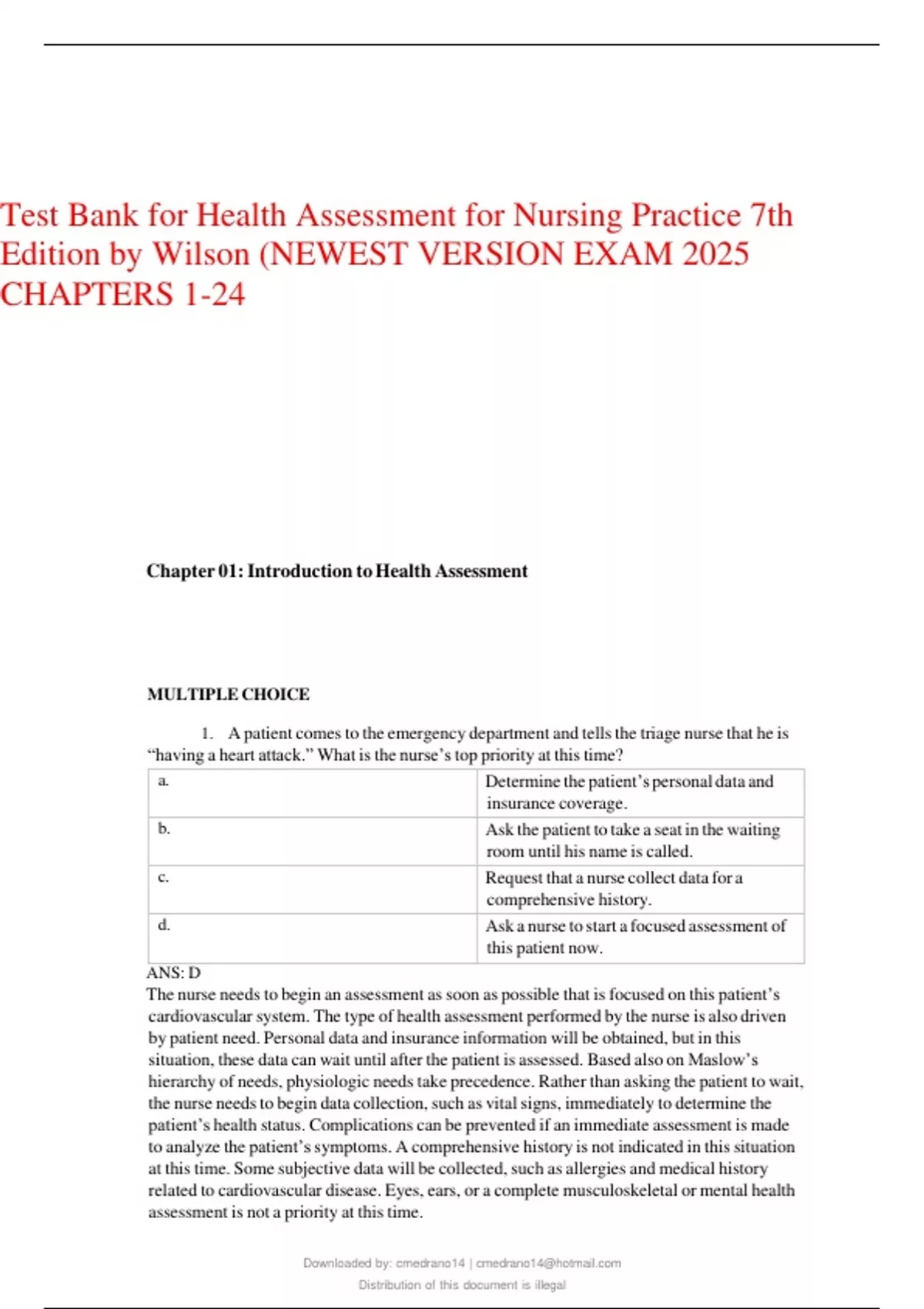 Test Bank - Health Assessment for Nursing Practice 7th Edition by Susan ...