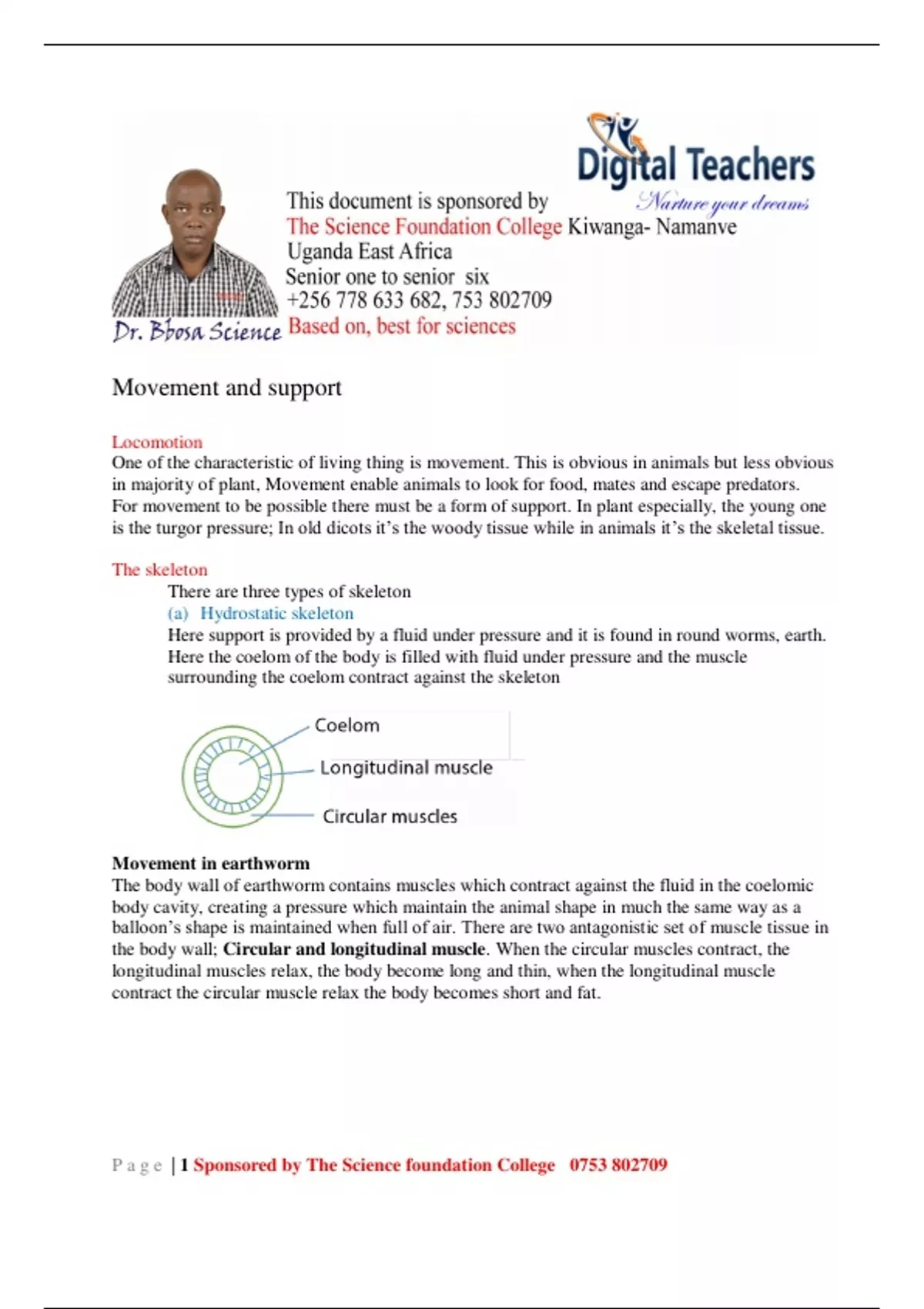 Support, Movement and Locomotion - Biology, Chemistry, and Mathematics ...