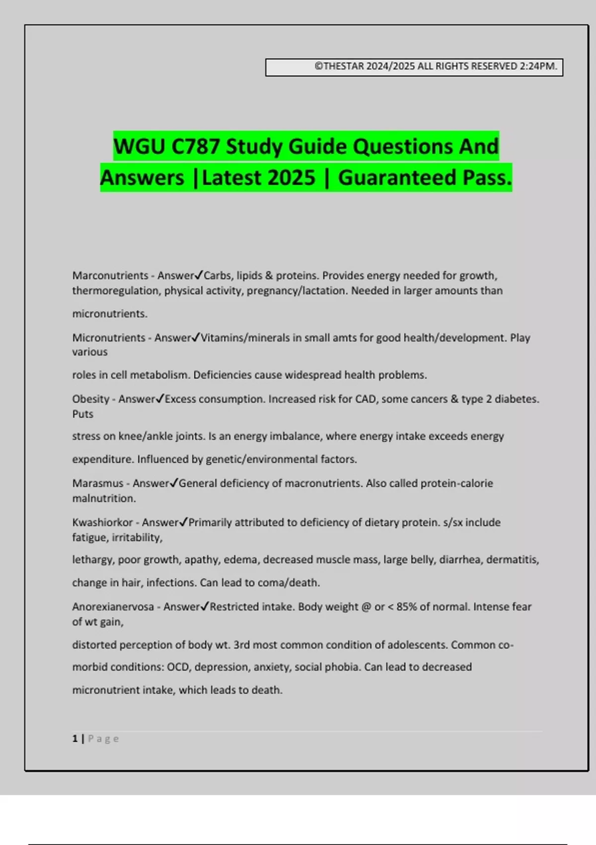 WGU C787 Study Guide Questions And Answers |Latest 2025 | Guaranteed ...