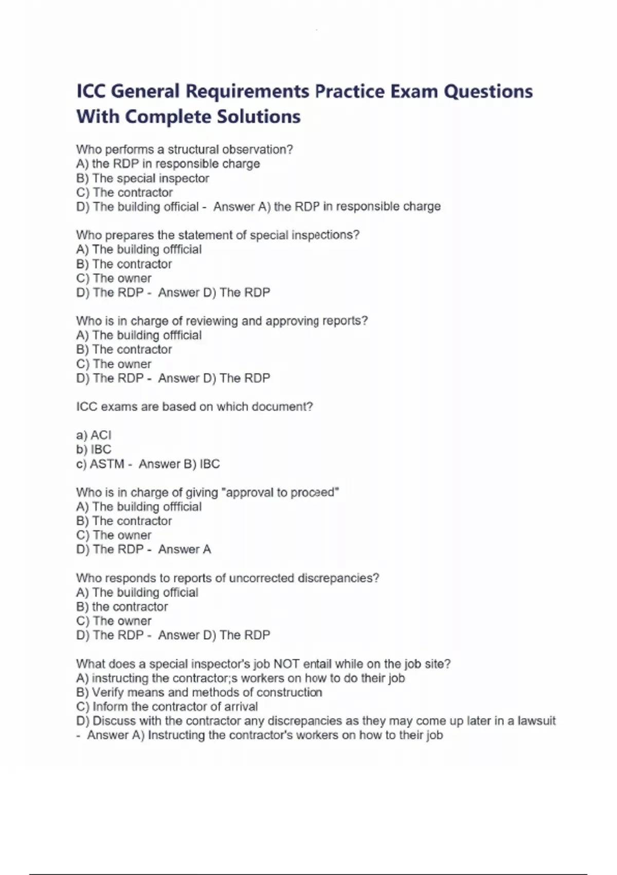 ICC General Requirements Practice Exam Questions With Complete Solutions - Icc general ...