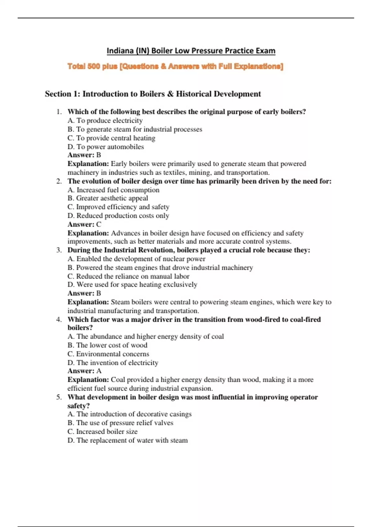 Indiana (IN) Boiler Low Pressure Practice Exam - Computers - Stuvia US