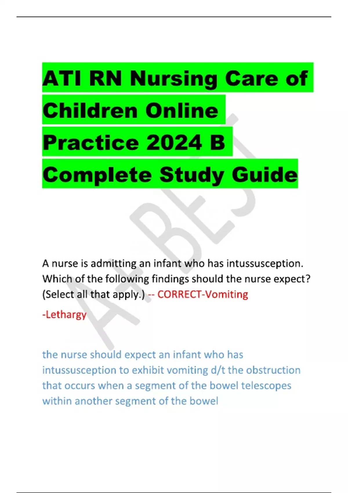 ATI RN Nursing Care of Children Online Practice 2024 B Complete Study ...