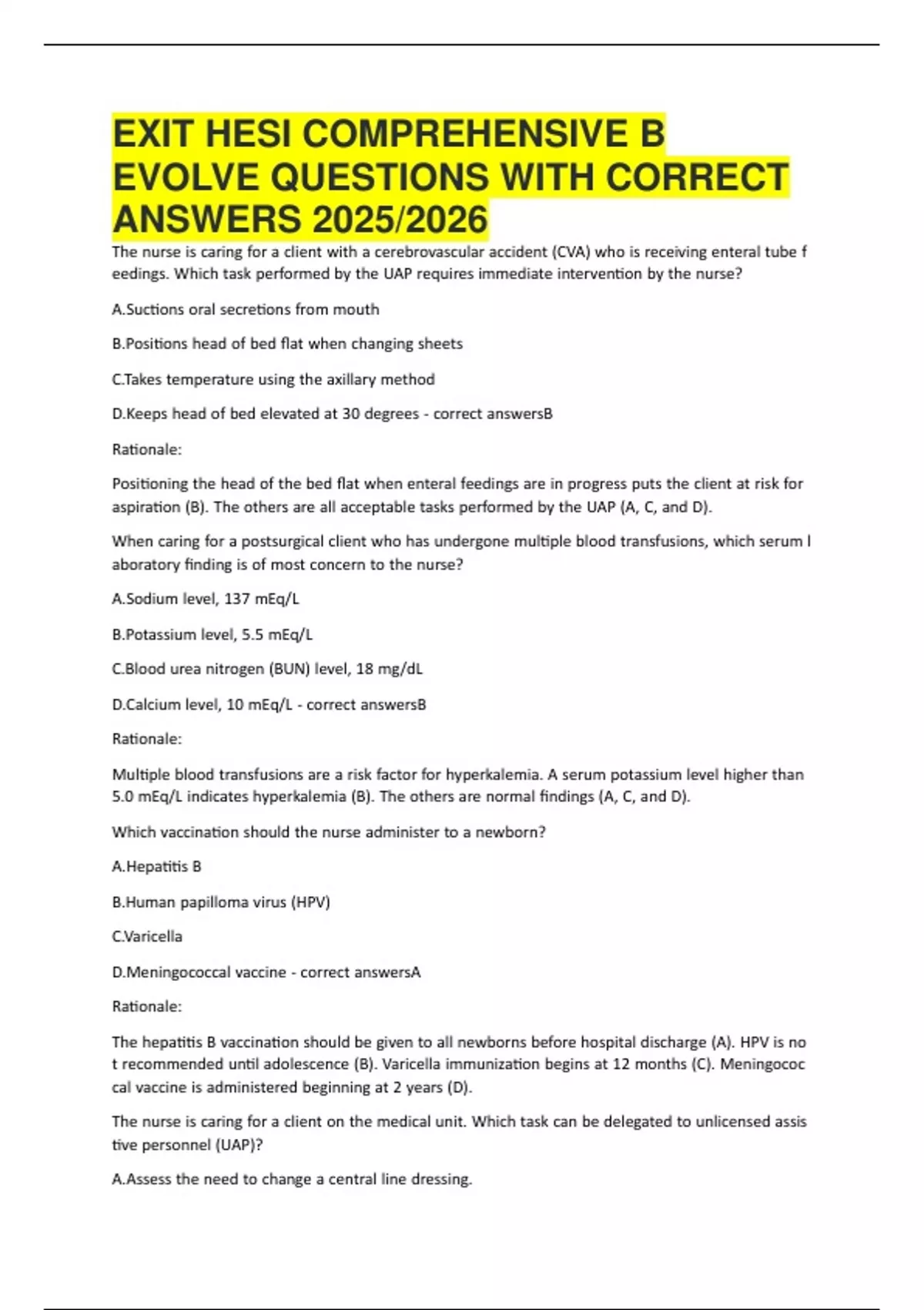 EXIT HESI COMPREHENSIVE B EVOLVE QUESTIONS WITH CORRECT ANSWERS 2025 ...