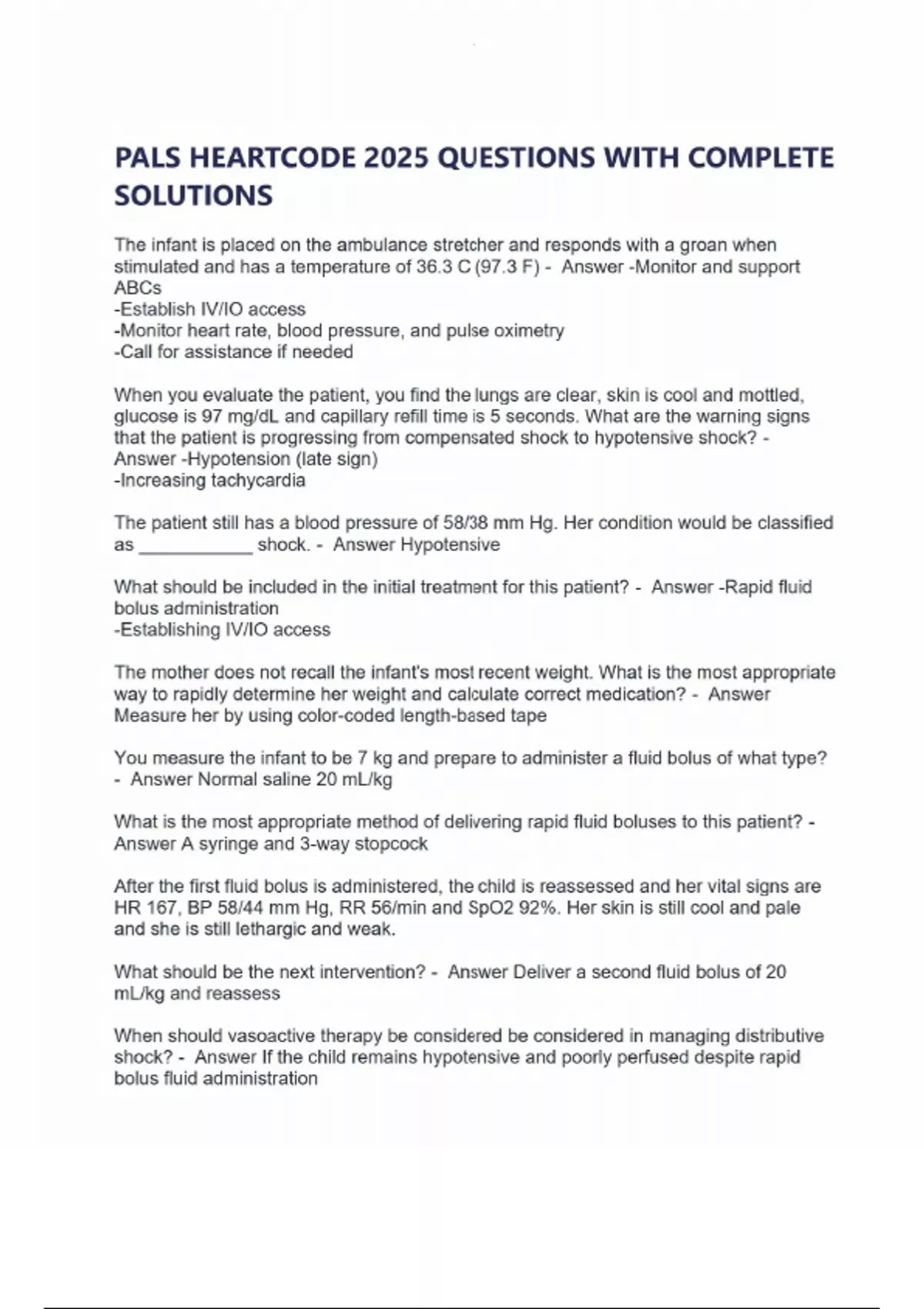 PALS HEARTCODE 2025 QUESTIONS WITH COMPLETE SOLUTIONS - PALS RED CROSS ...