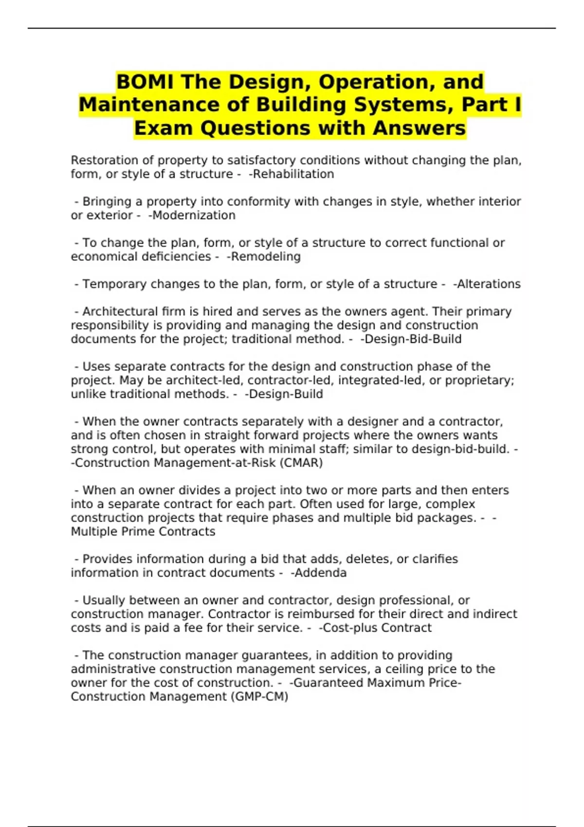BOMI The Design, Operation, and Maintenance of Building Systems, Part I ...