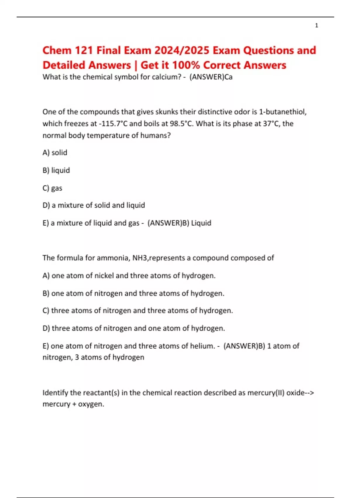 Chem 121 Final Exam 2024/2025 Exam Questions and Detailed Answers | Get ...