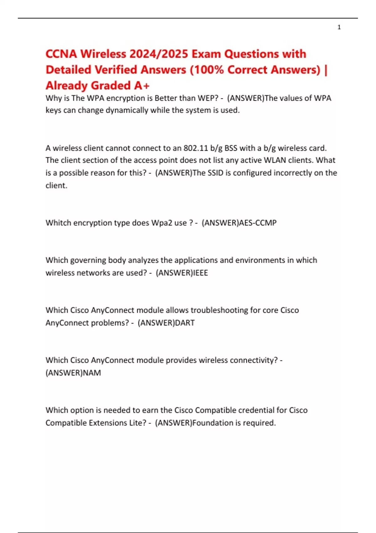 CCNA Wireless 2024/2025 Exam Questions with Detailed Verified Answers ...