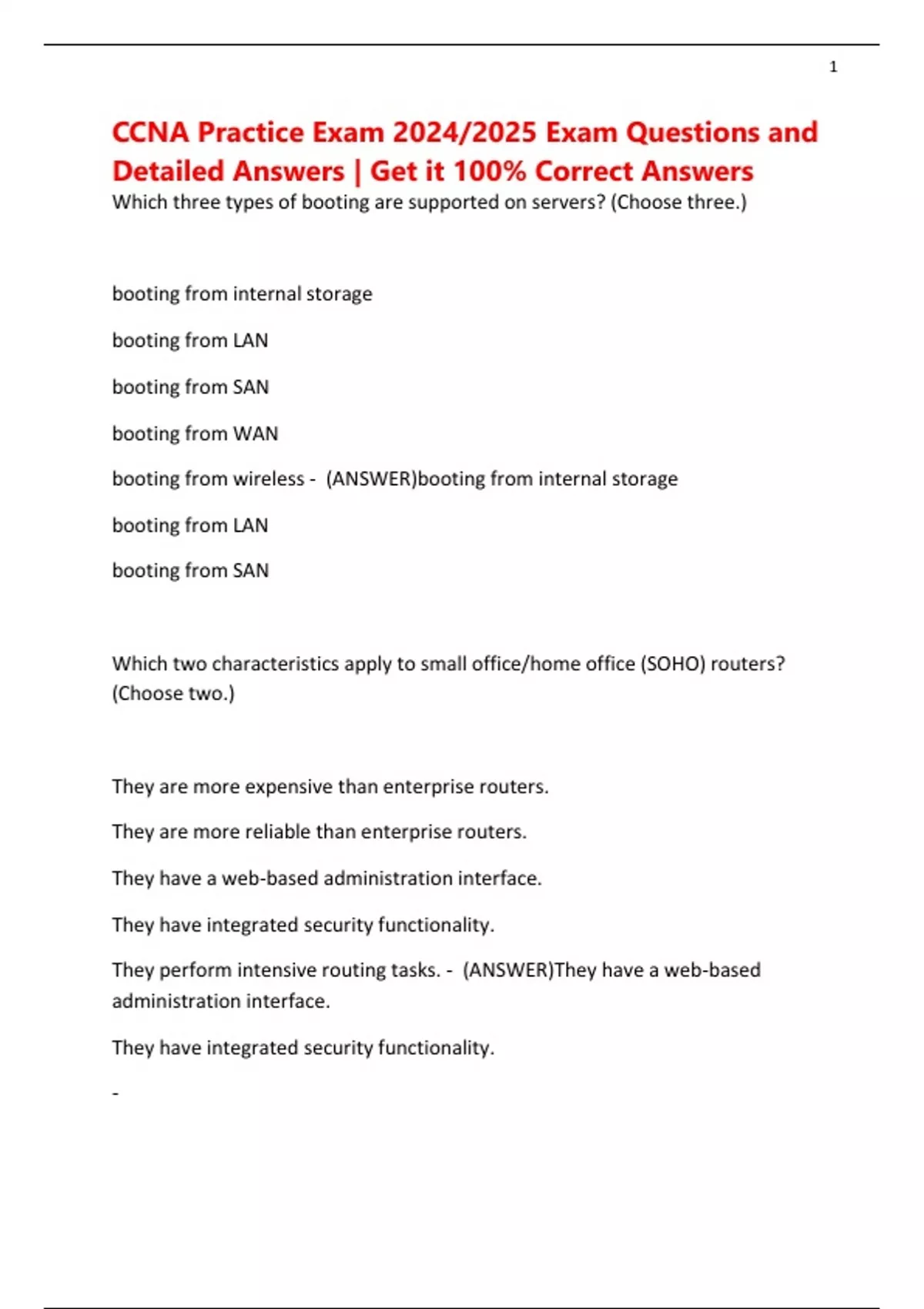 CCNA Practice Exam 2024/2025 Exam Questions and Detailed Answers | Get it 100% Correct Answers ...