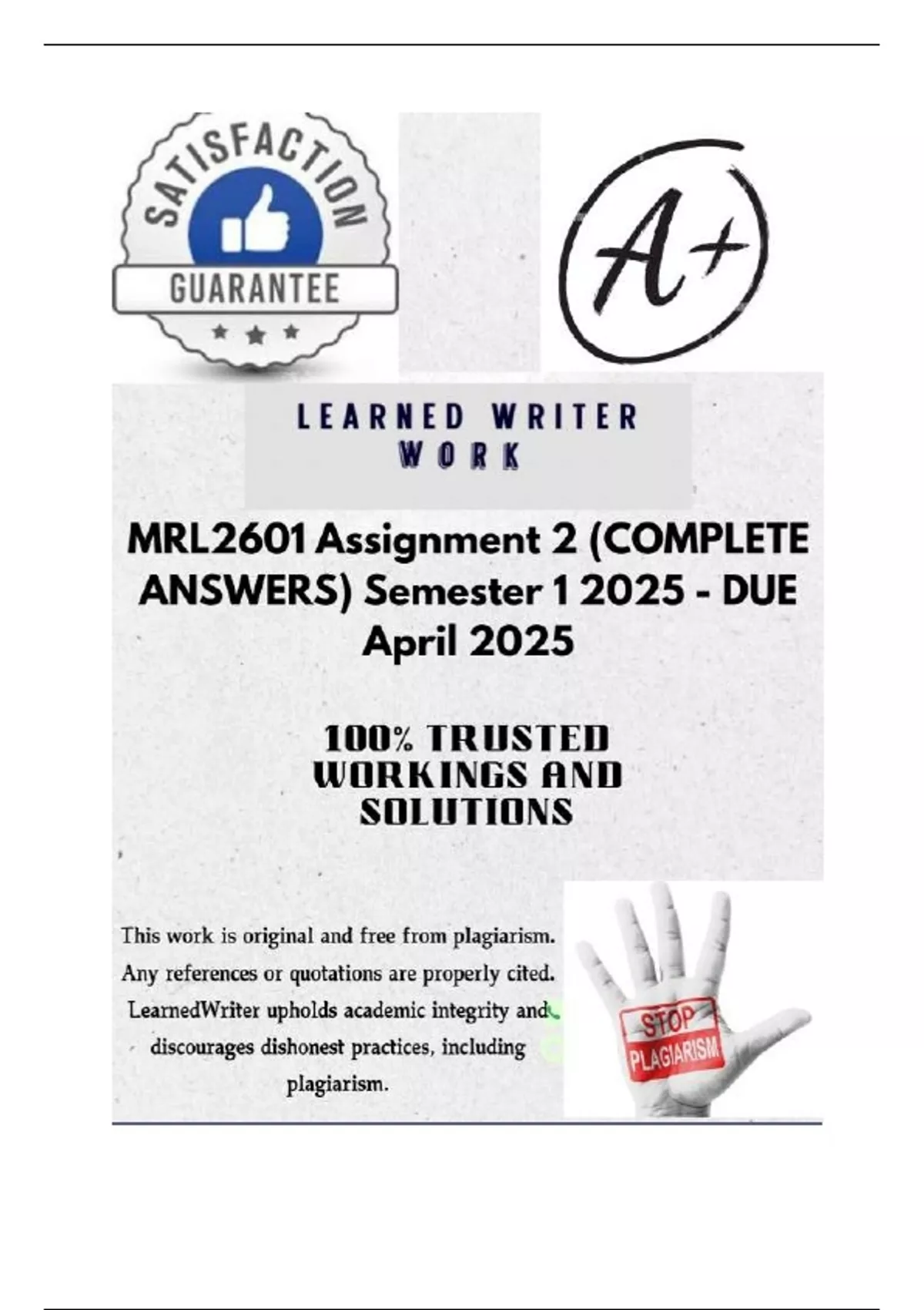 Mrl2601 Assignment 2 Complete Answers Semester 1 2025 Due April