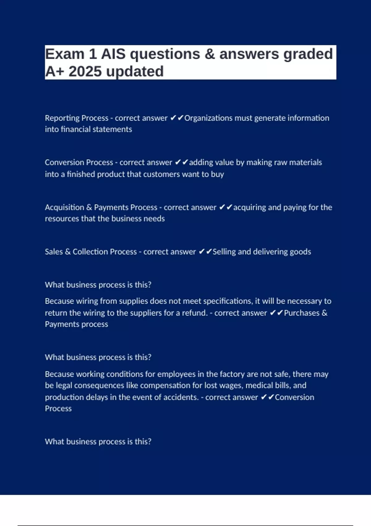 Exam 1 AIS questions & answers graded A+ 2025 updated - AIS - Stuvia US