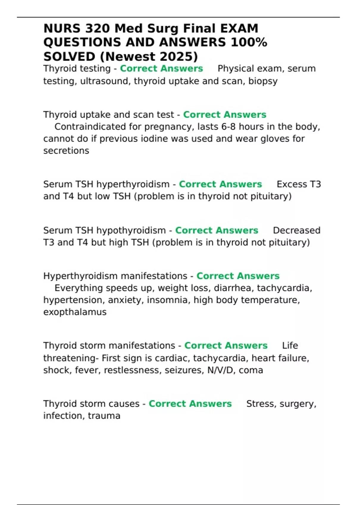 NURS 320 Med Surg Final EXAM QUESTIONS AND ANSWERS 100- SOLVED (Newest ...