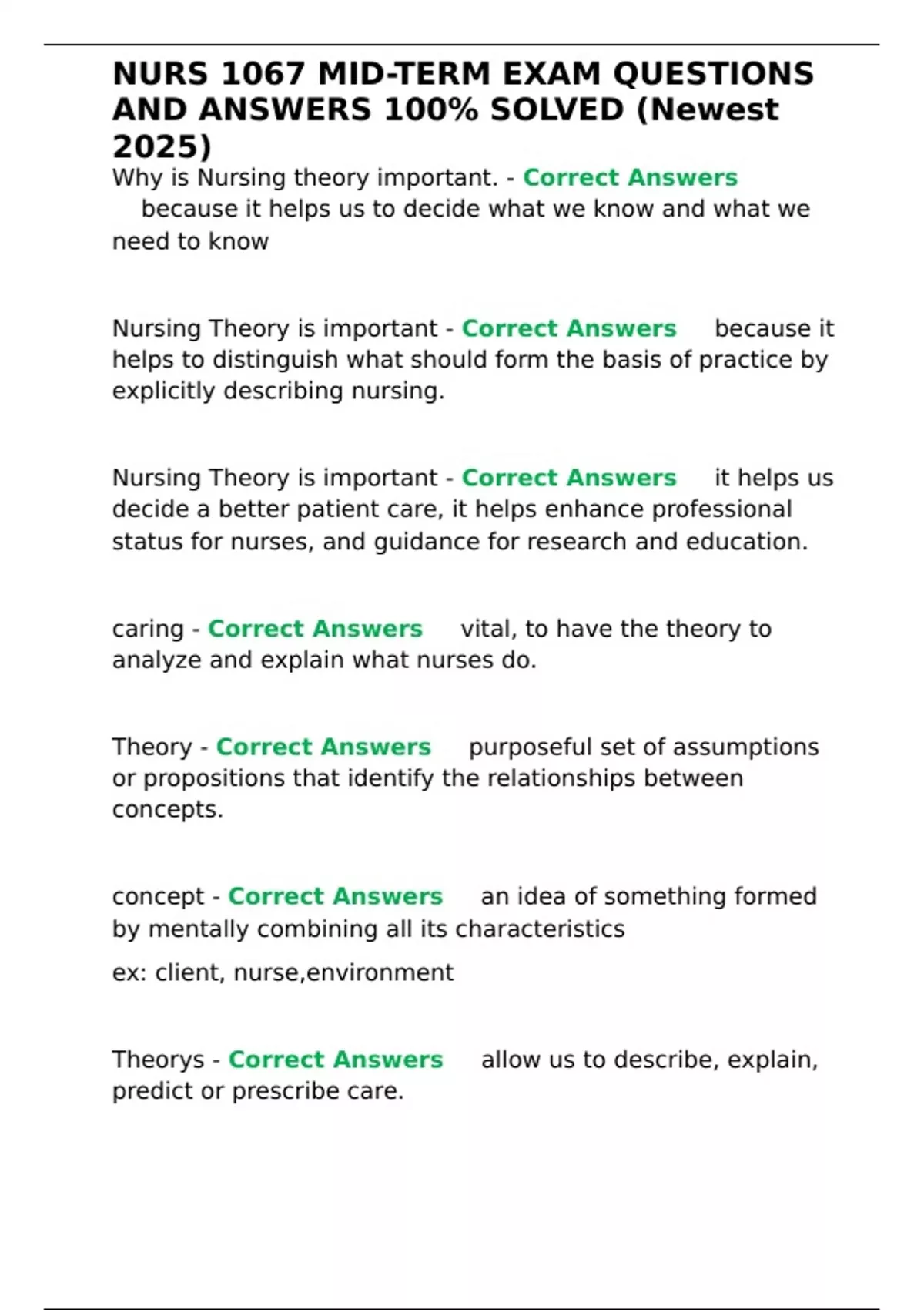 NURS 1067 MID-TERM EXAM QUESTIONS AND ANSWERS 100- SOLVED (Newest 2025 ...