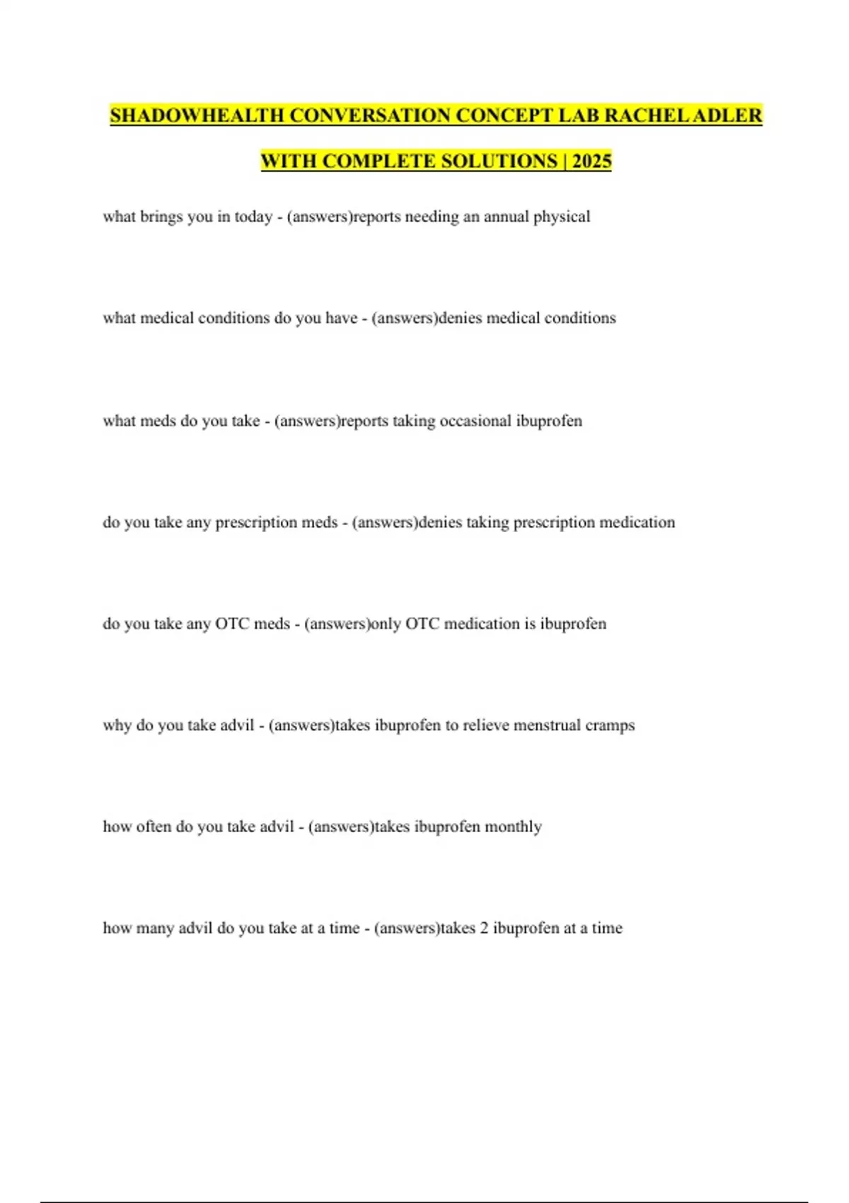 SHADOWHEALTH CONVERSATION CONCEPT LAB RACHEL ADLER WITH COMPLETE ...