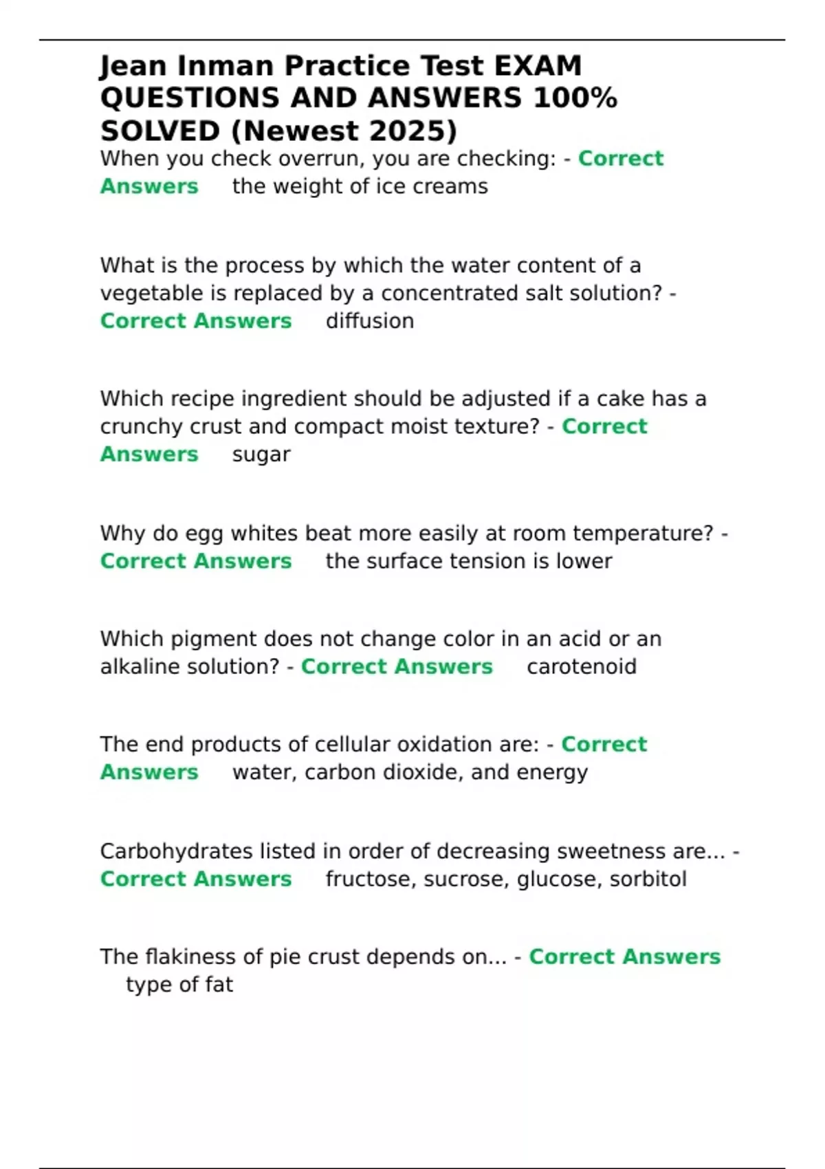 Jean Inman Practice Test EXAM QUESTIONS AND ANSWERS 100- SOLVED (Newest ...