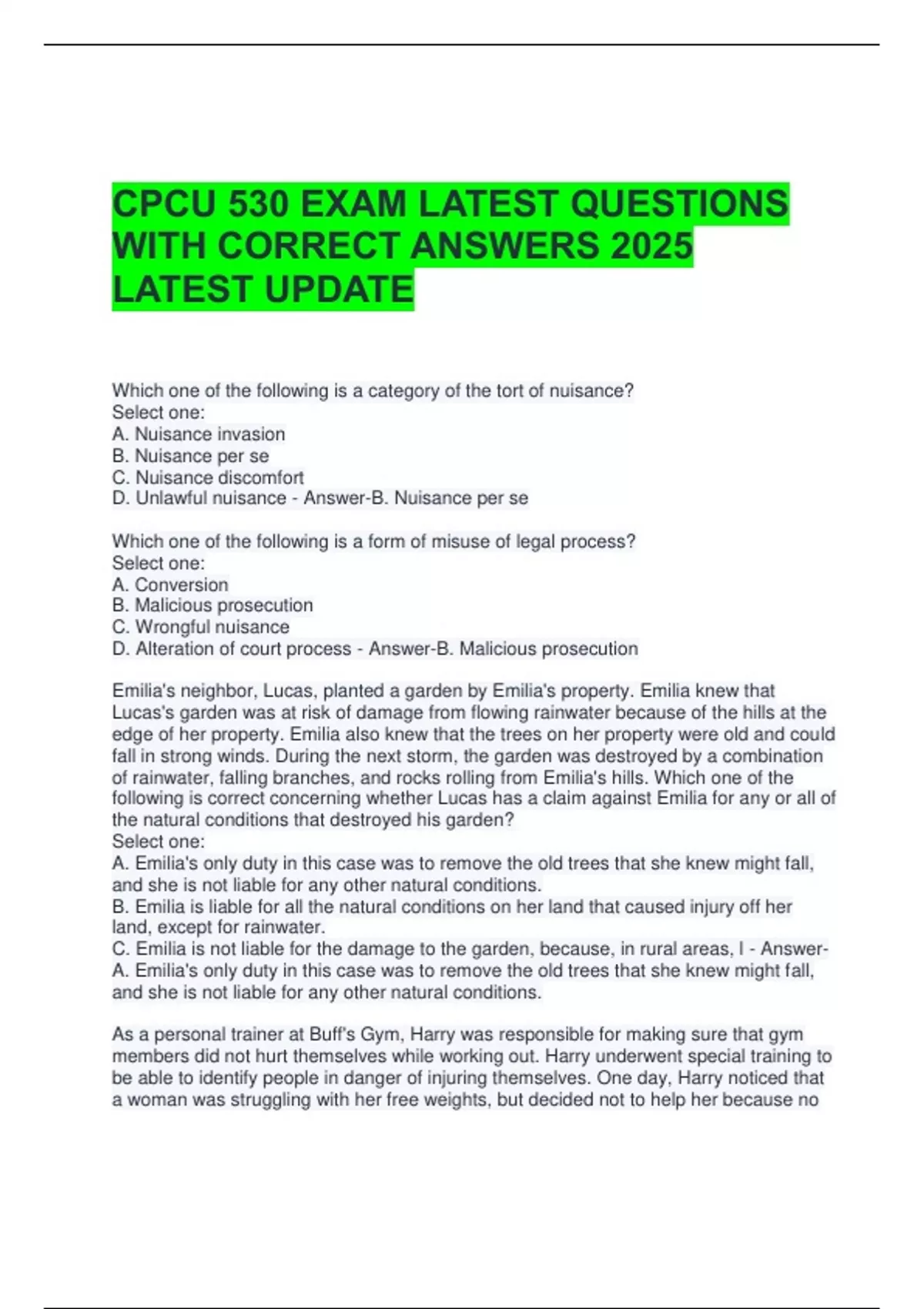 CPCU 530 EXAM LATEST QUESTIONS WITH CORRECT ANSWERS 2025 LATEST UPDATE ...