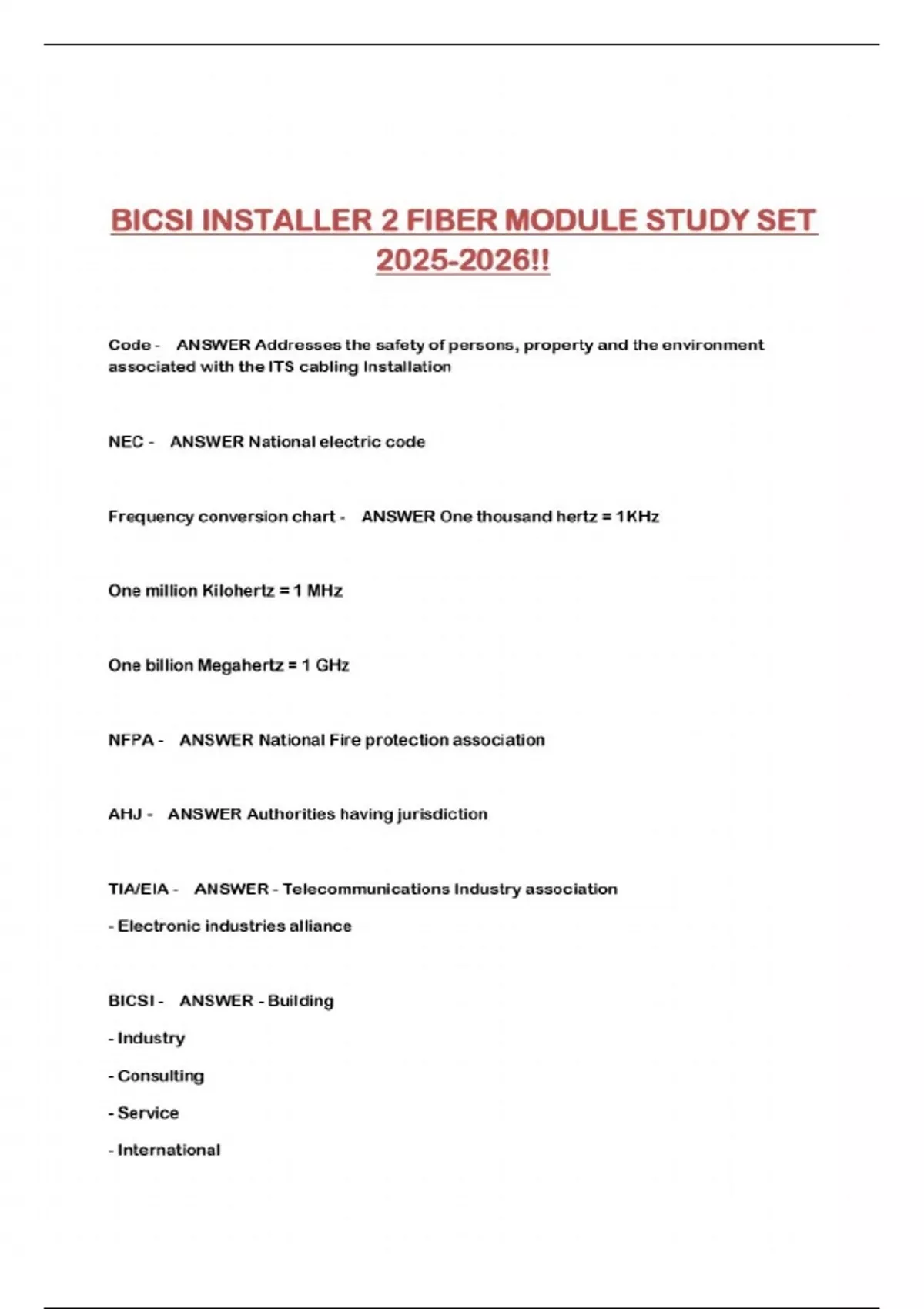 BICSI INSTALLER 2 FIBER MODULE STUDY SET !! - BICSI INSTALLER 2 FIBER ...
