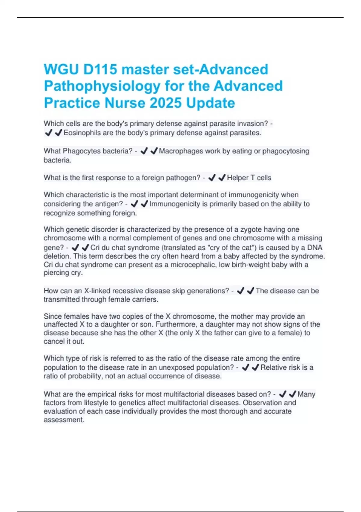 WGU D115 master set-Advanced Pathophysiology for the Advanced Practice ...