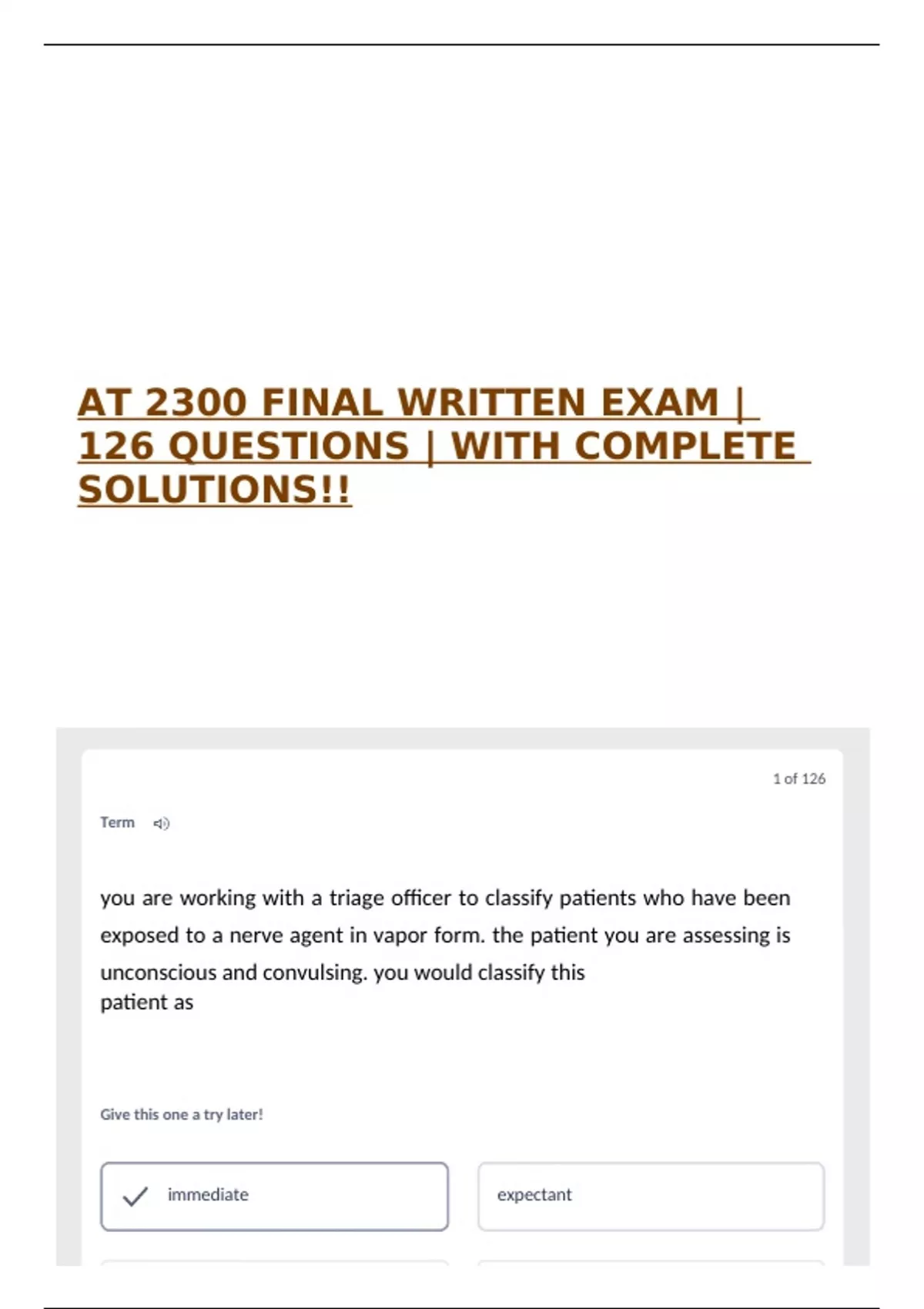 AT 2300 FINAL WRITTEN EXAM | 126 QUESTIONS | WITH COMPLETE SOLUTIONS ...