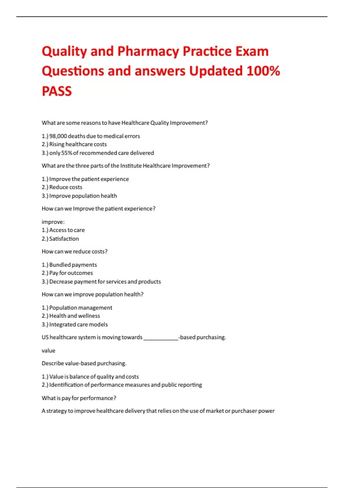 Quality and Pharmacy Practice Exam Questions and answers Updated 100% ...