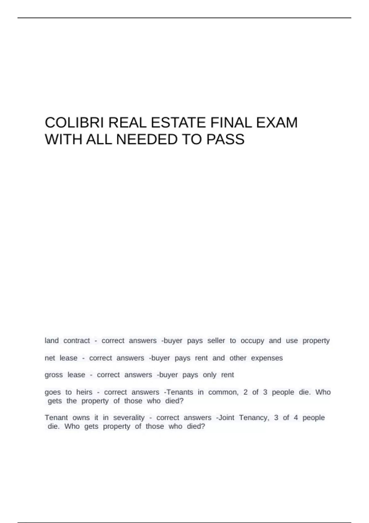 COLIBRI REAL ESTATE PACKAGE BUNDLE!!!!!!!!!!!!!!!!!!!!!!!!!!! - Stuvia US