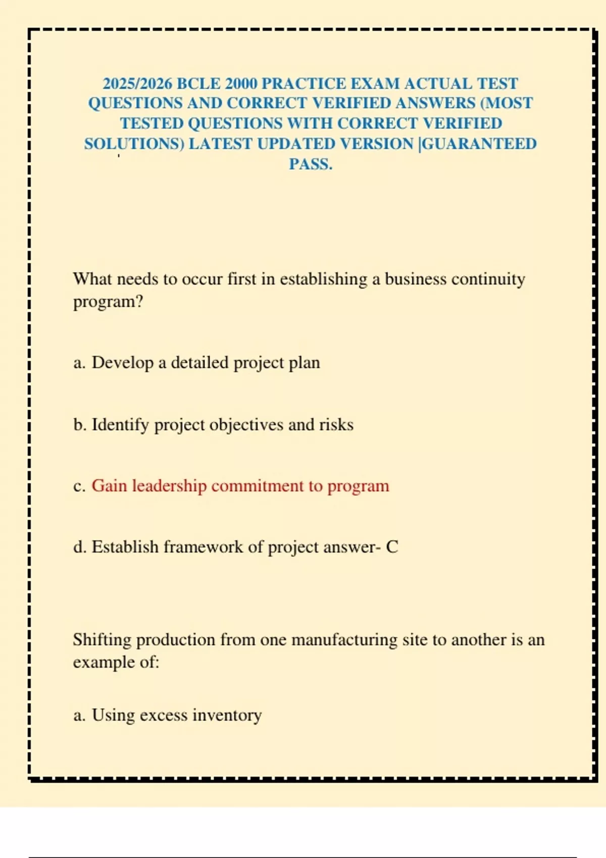 2025/2026 BCLE 2000 PRACTICE EXAM ACTUAL TEST QUESTIONS AND CORRECT ...