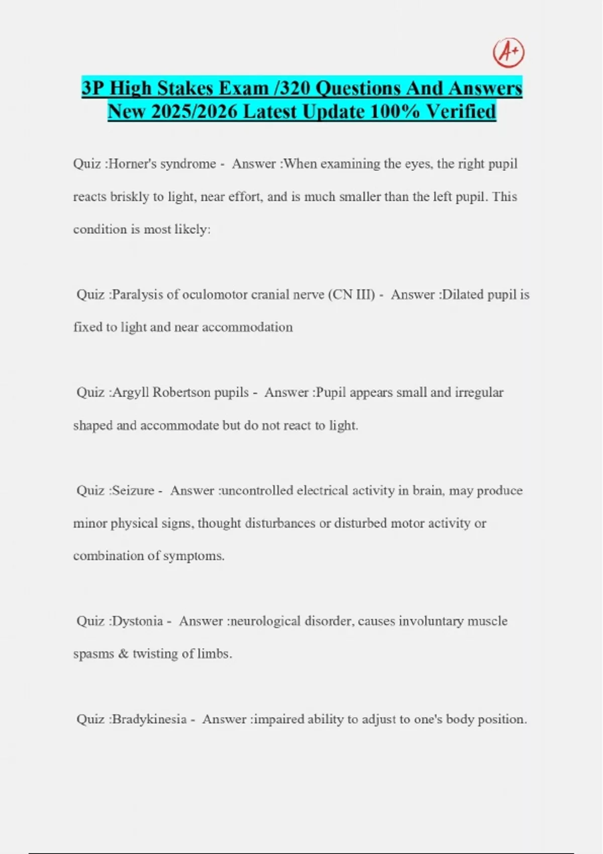 3P High Stakes Exam /320 Questions And Answers New 2025/2026 Latest ...