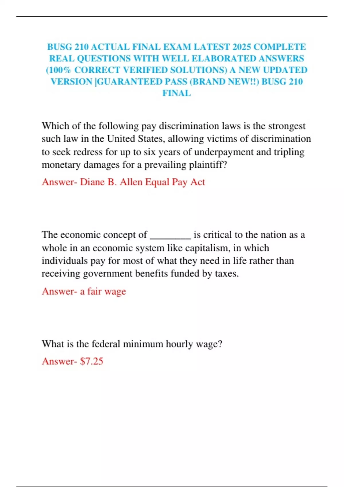 BUSG 210 ACTUAL FINAL EXAM LATEST 2025 COMPLETE REAL QUESTIONS WITH ...