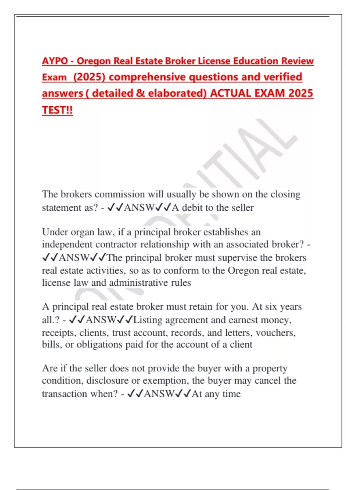 AYPO - Oregon Real Estate Broker License Education Review Exam (2025 ...