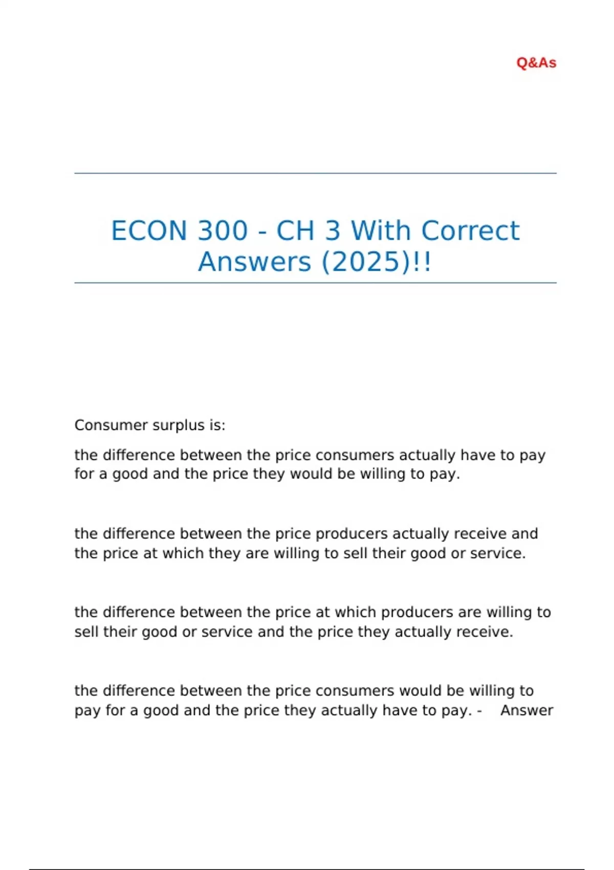 ECON 300 - CH 3 With Correct Answers (2025)!! - ECON 300 - Stuvia US