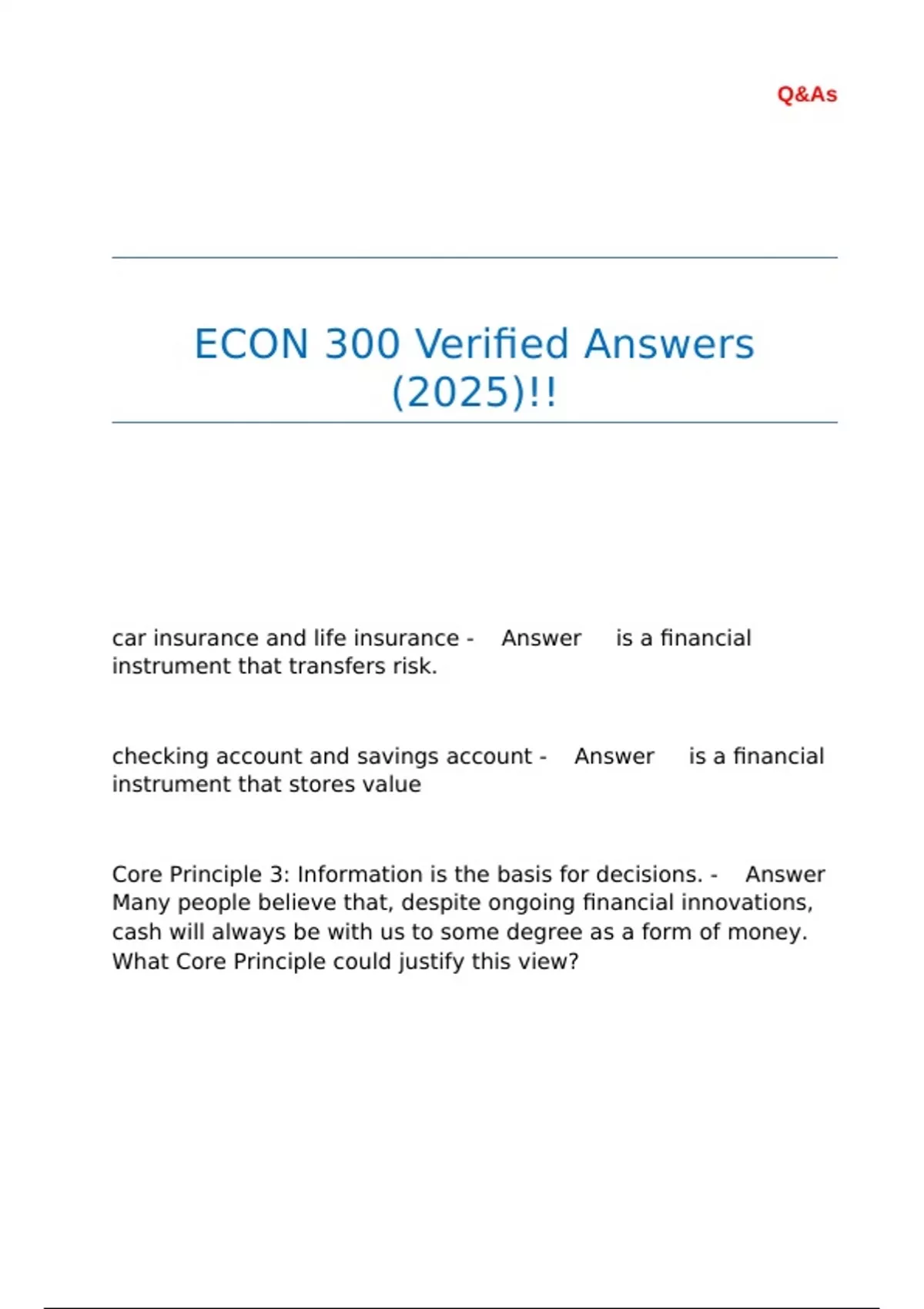 ECON 300 Verified Answers (2025)!! - ECON 300 - Stuvia US