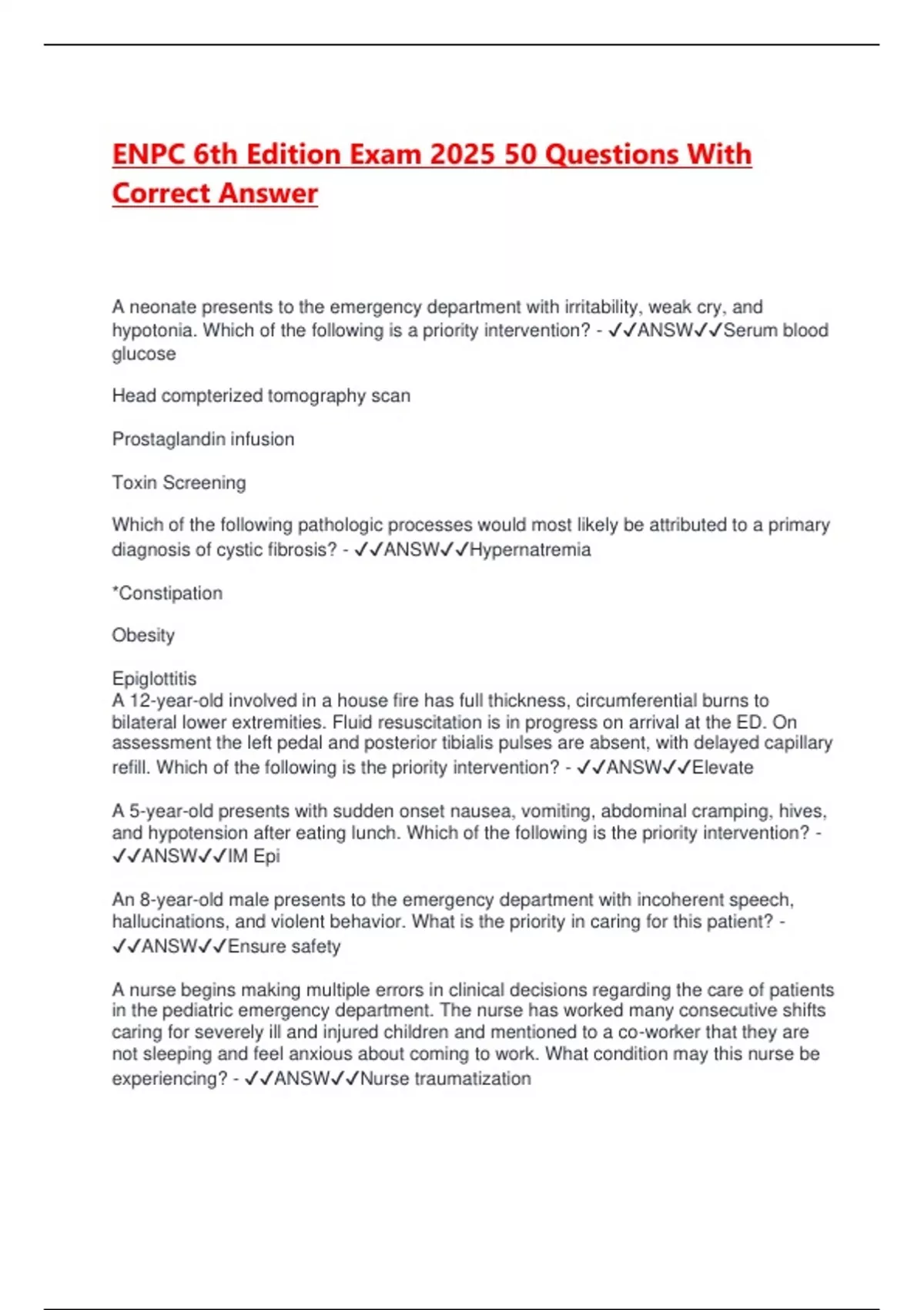 ENPC 6th Edition Exam 2025 50 Questions With Correct Answer A neonate ...