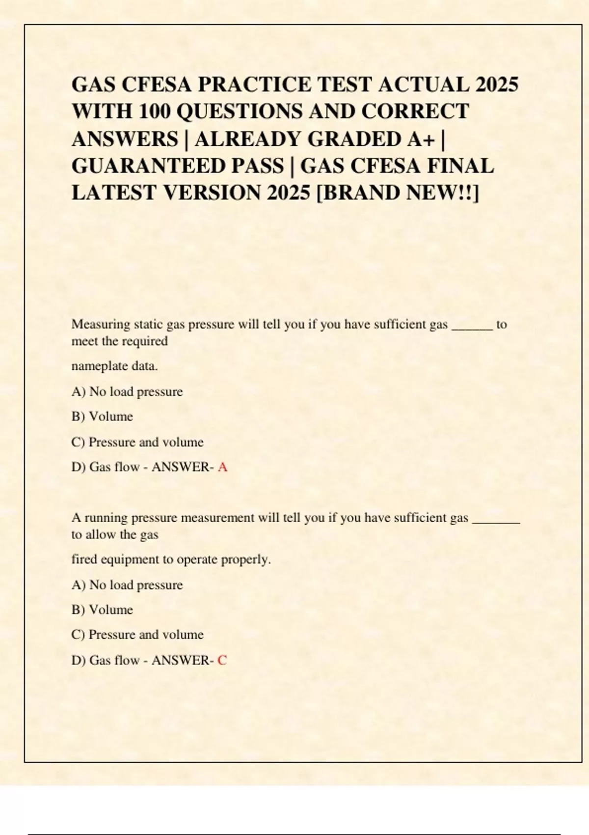 GAS CFESA PRACTICE TEST ACTUAL 2025 WITH 100 QUESTIONS AND CORRECT ...