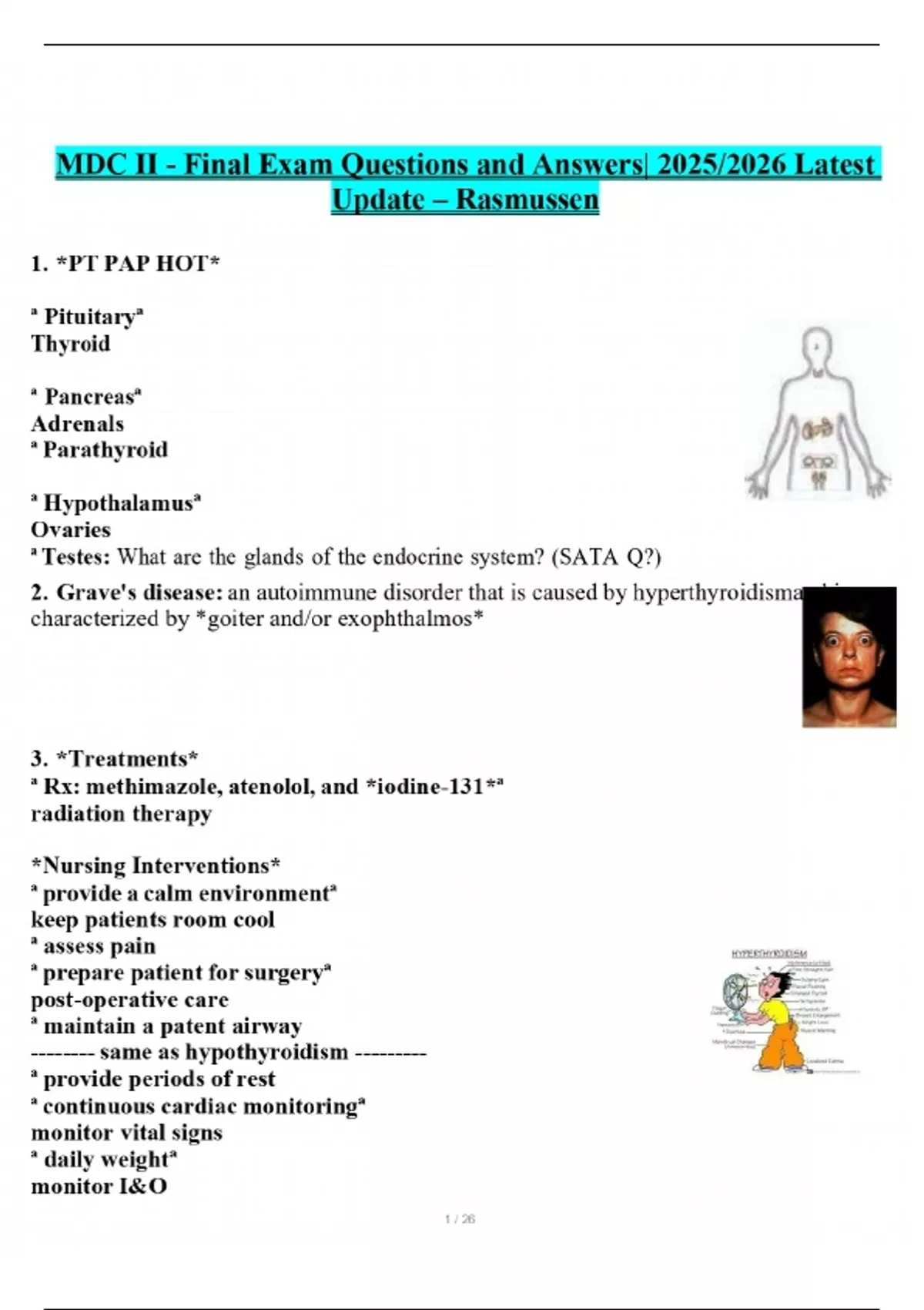 MDC II - Final Exam Questions and Answers| 2025/2026 Latest Update ...