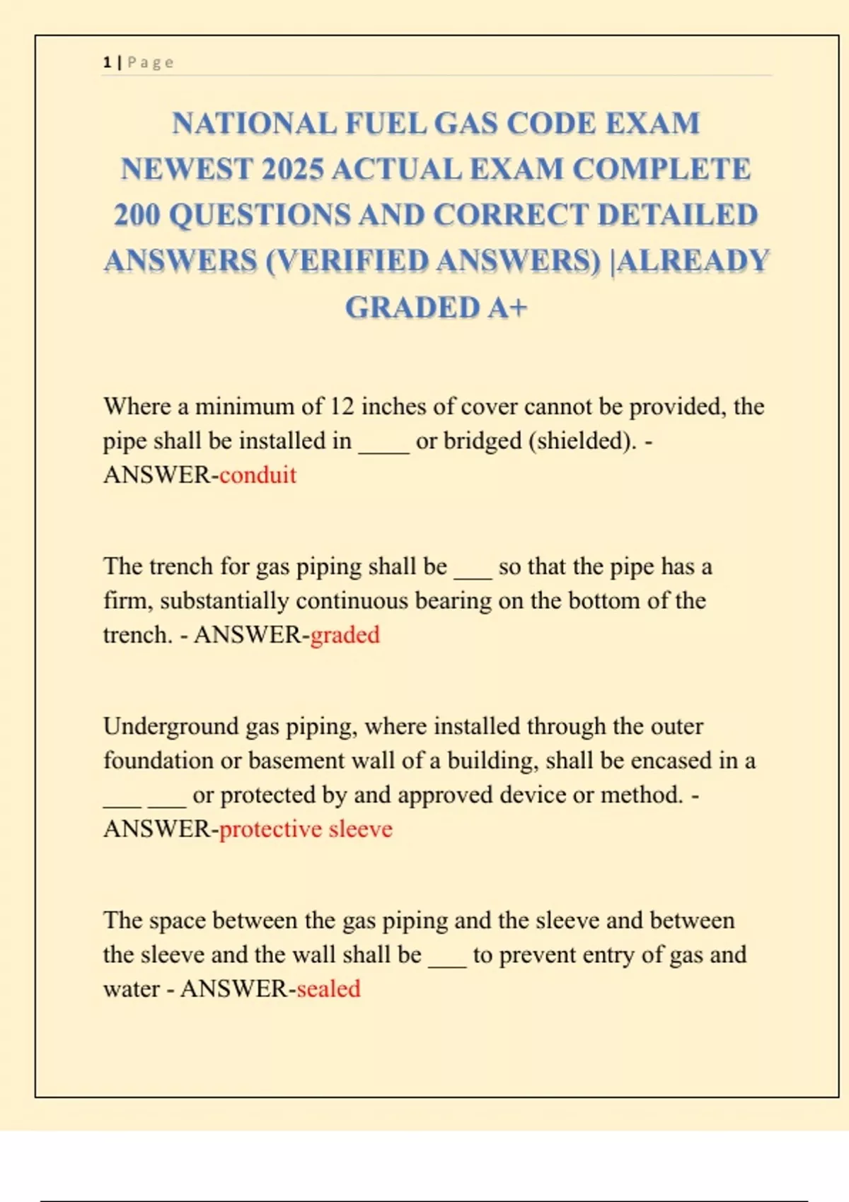 NATIONAL FUEL GAS CODE EXAM NEWEST 2025 ACTUAL EXAM COMPLETE 200 ...