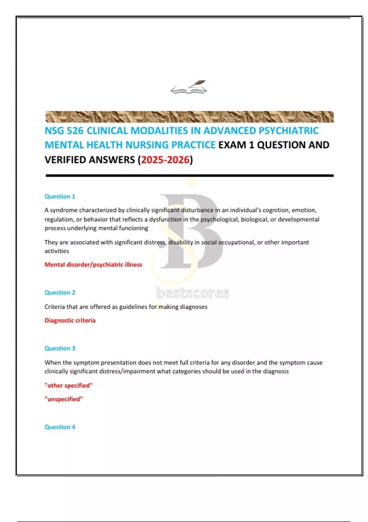 NSG 526 CLINICAL MODALITIES IN ADVANCED PSYCHIATRIC MENTAL HEALTH ...