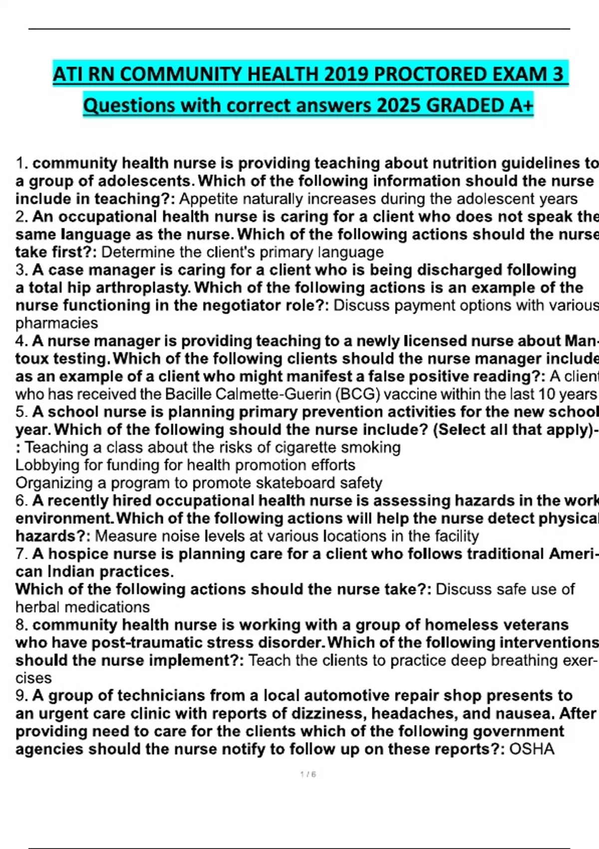 Rn Community Health 2019 Proctored Exam