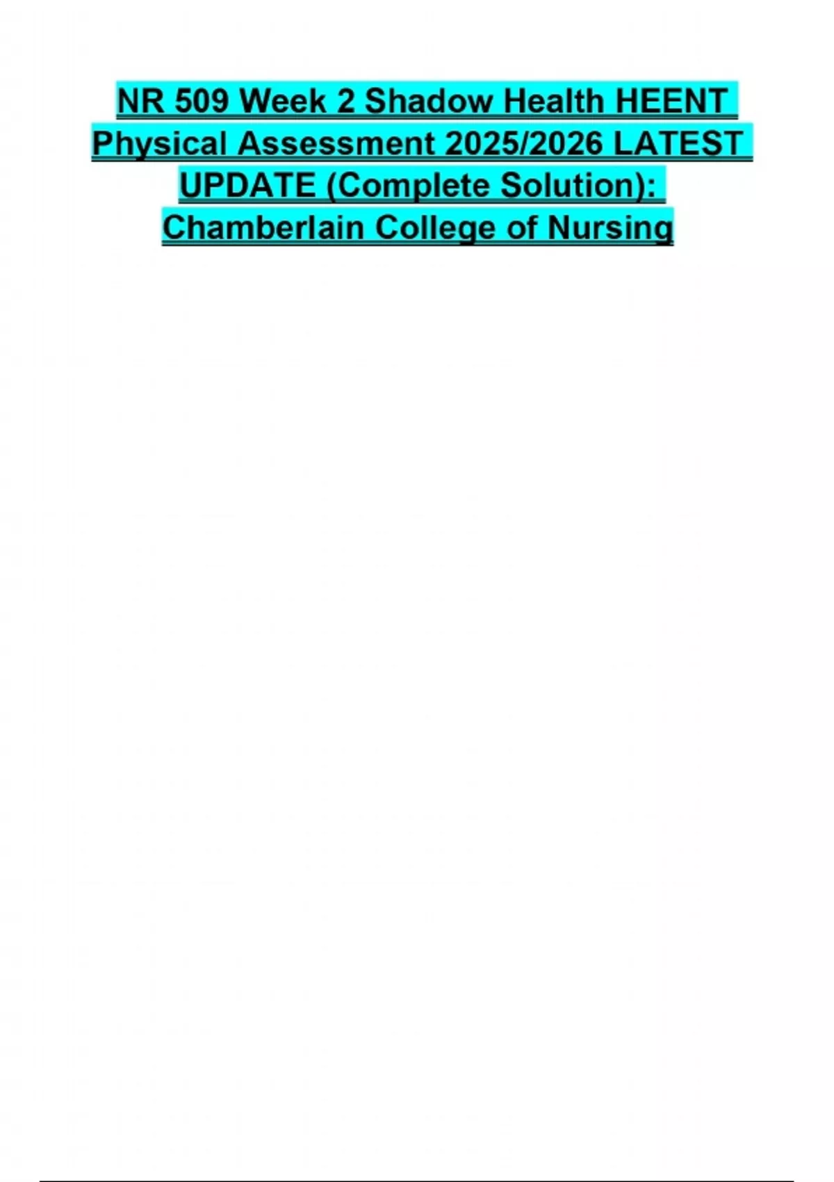 NR 509 Week 2 Shadow Health HEENT Physical Assessment 2025/2026 LATEST ...